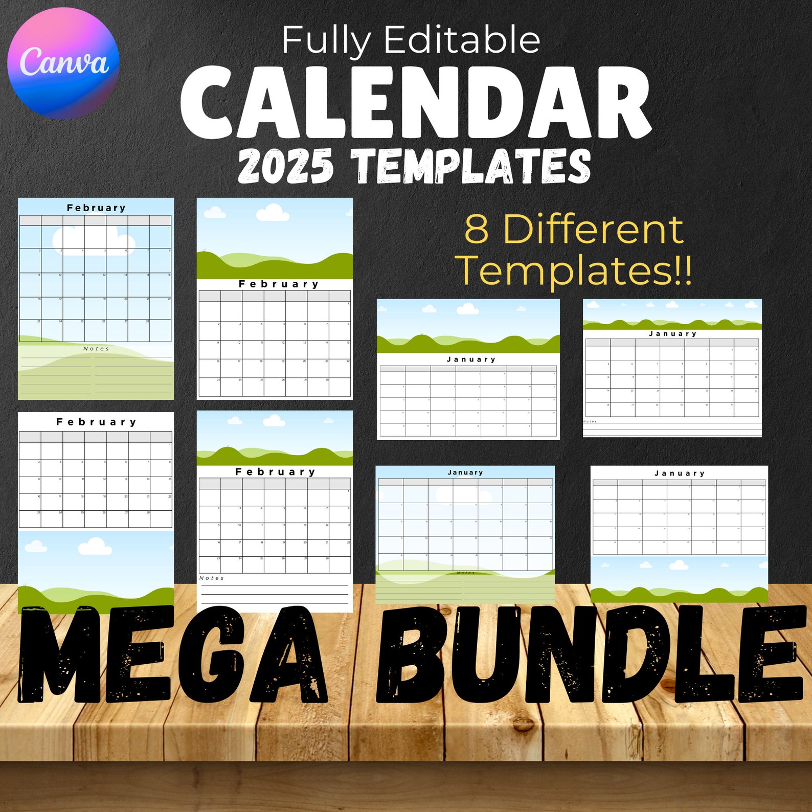 2025 Fully Editable Calendar Canva Frame Template Mega Bundle Instant ...