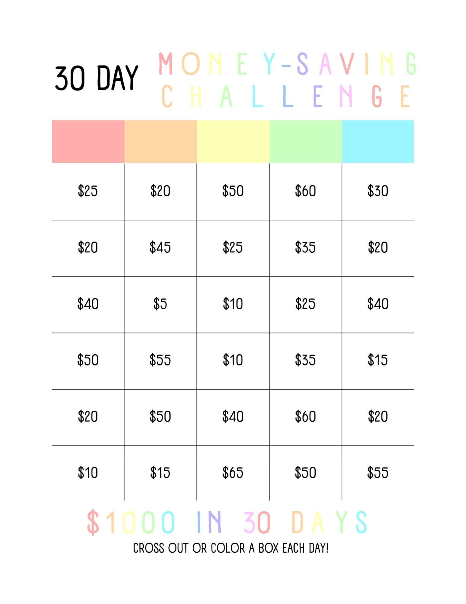 Printable 30 Money-saving Challenge - Etsy