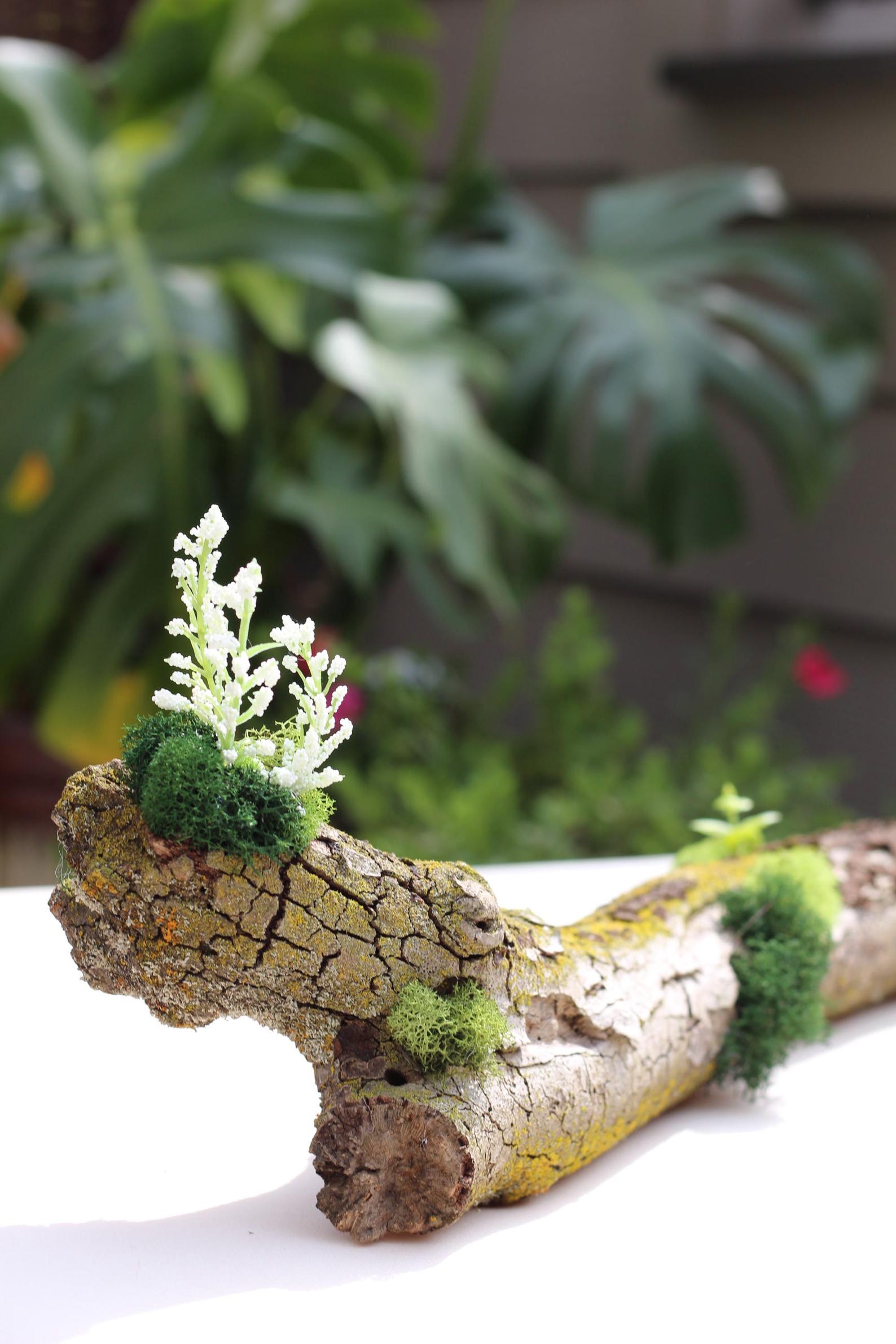 Moss Log With Delicate Faux Flowers – Natural Fairy Garden Décor - Etsy