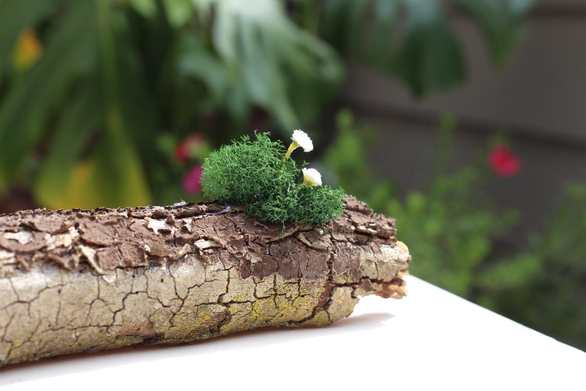 Moss Log With Delicate Faux Flowers – Natural Fairy Garden Décor - Etsy