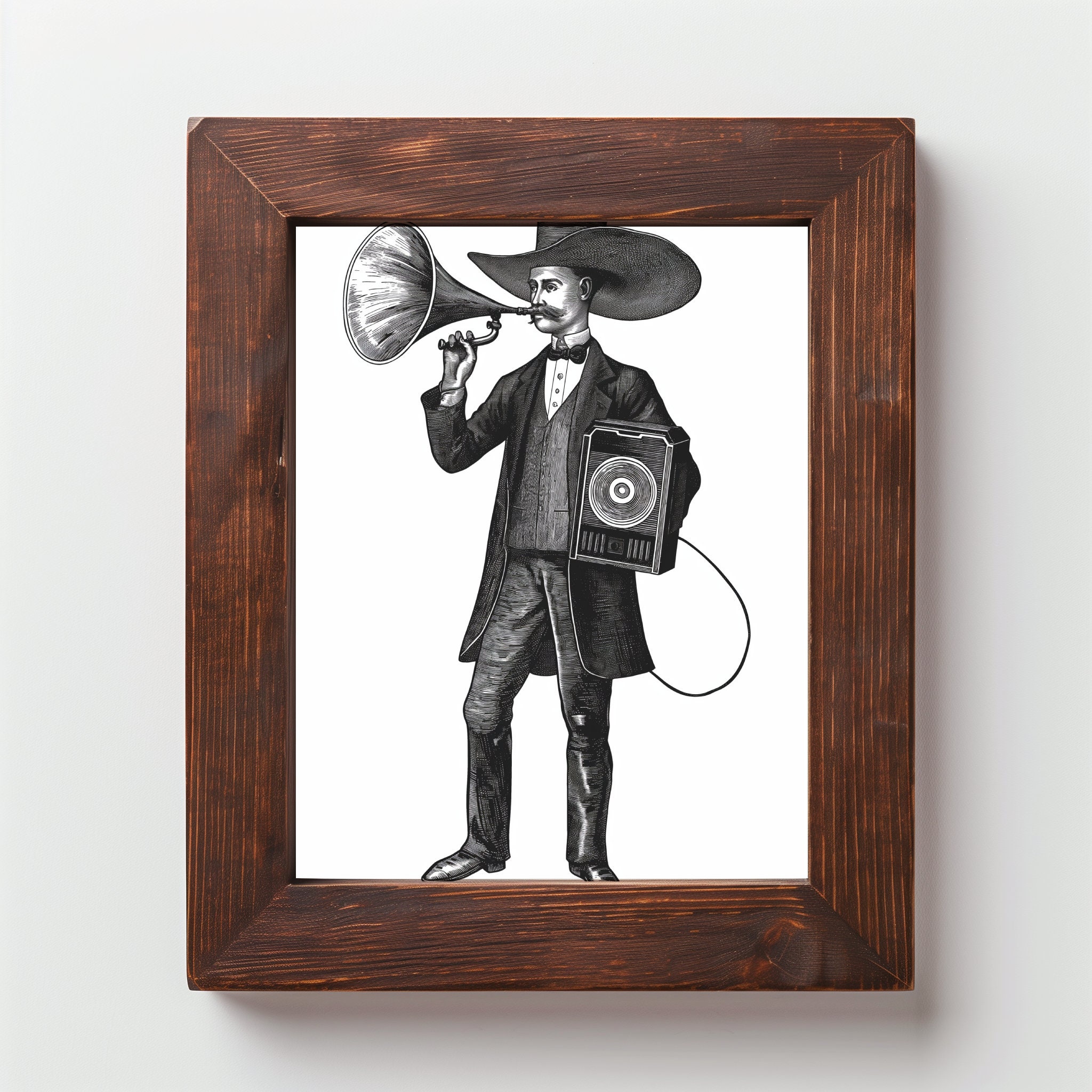 Vintage Retro Victorian Man Digital Art: Cowboy Mustache Radio ...