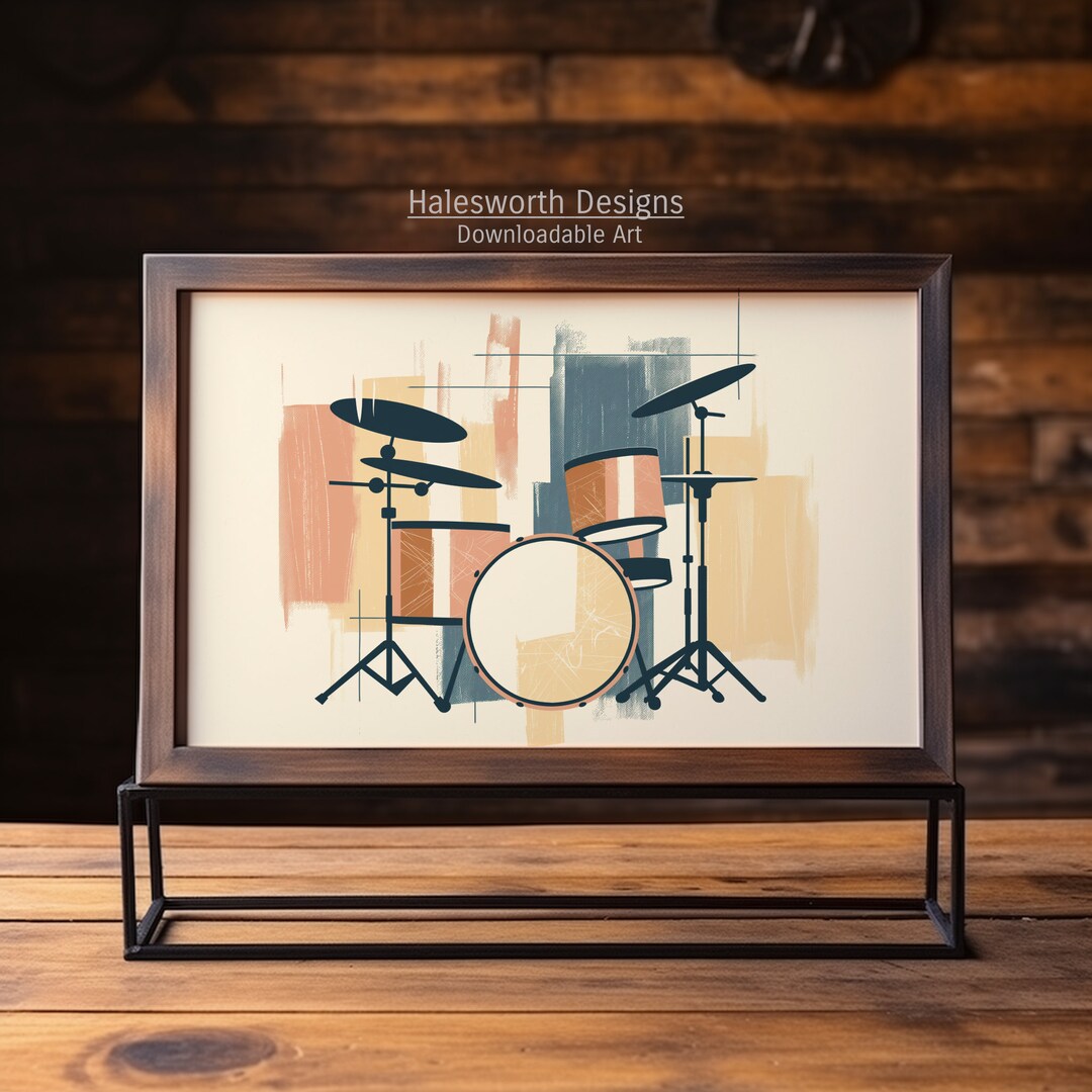 Vintage Drum Set Retro Illustration - Digital Download, Minimalist ...