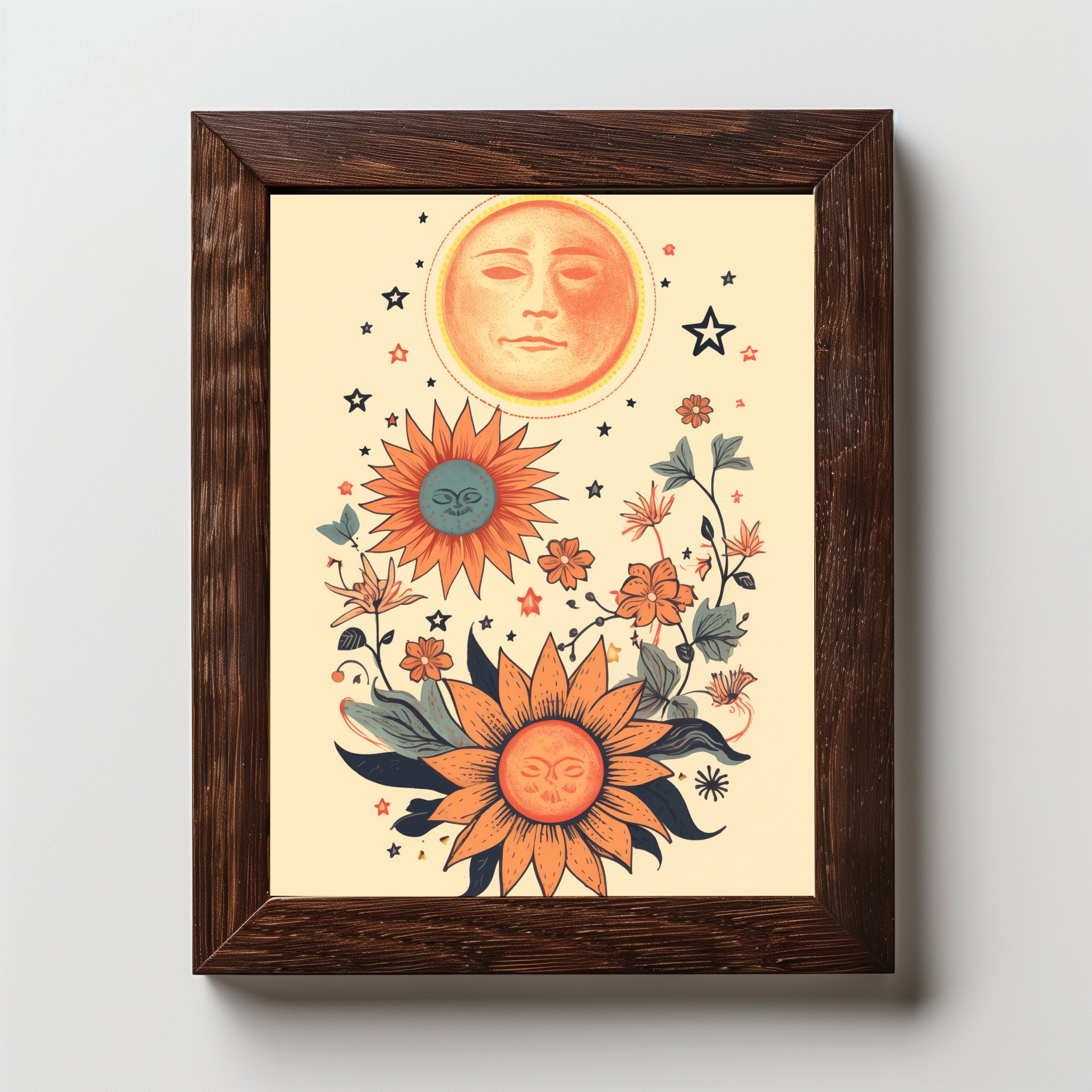 Golden Age Moon With Sunflowers - High-res Digital Art Download, Dreamy ...