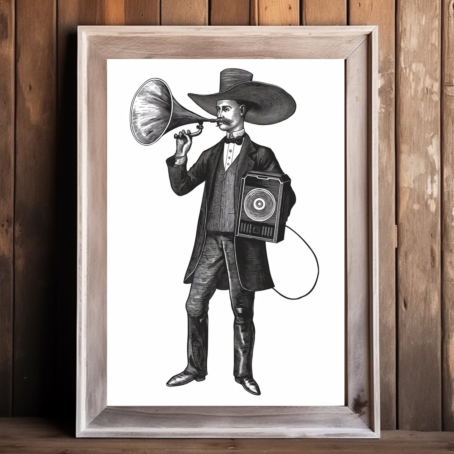 Vintage Retro Victorian Man Digital Art: Cowboy Mustache Radio ...