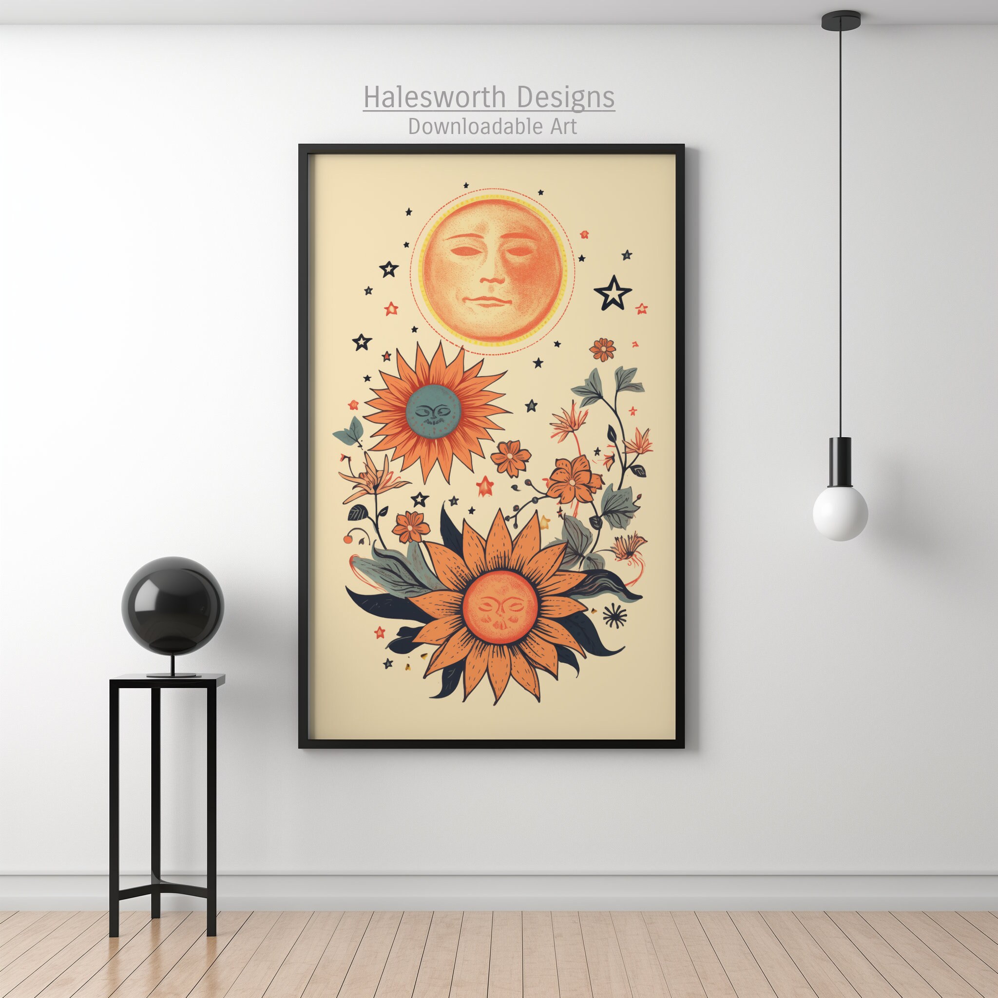 Golden Age Moon With Sunflowers High-res Digital Art Download, Dreamy ...