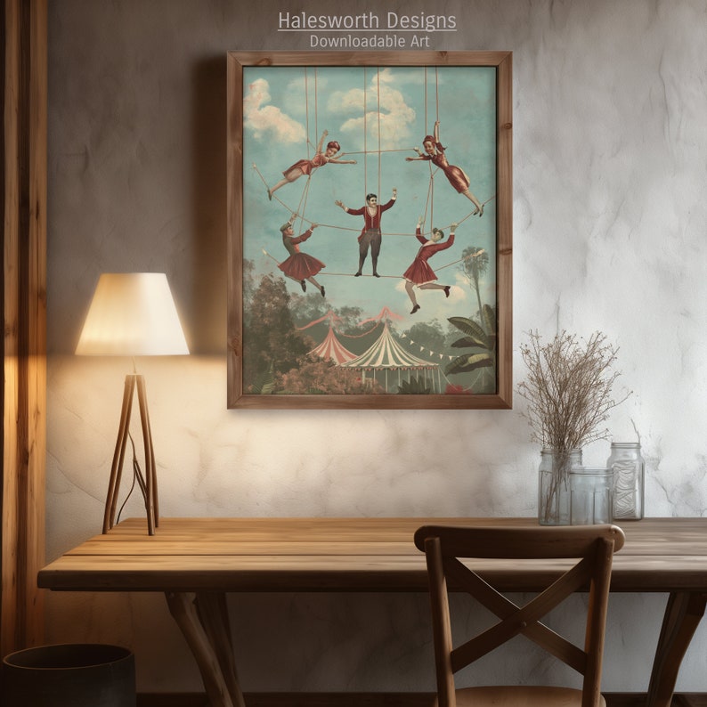 Retro Circus Acrobats High Wire Poster - Vintage Aesthetic Digital ...