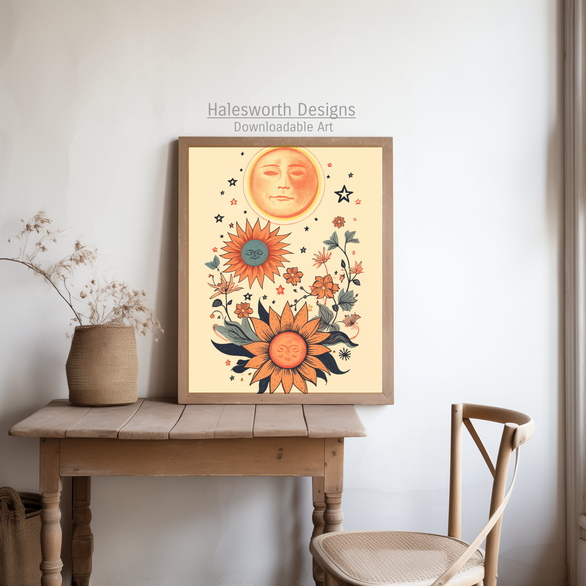 Golden Age Moon With Sunflowers - High-res Digital Art Download, Dreamy ...
