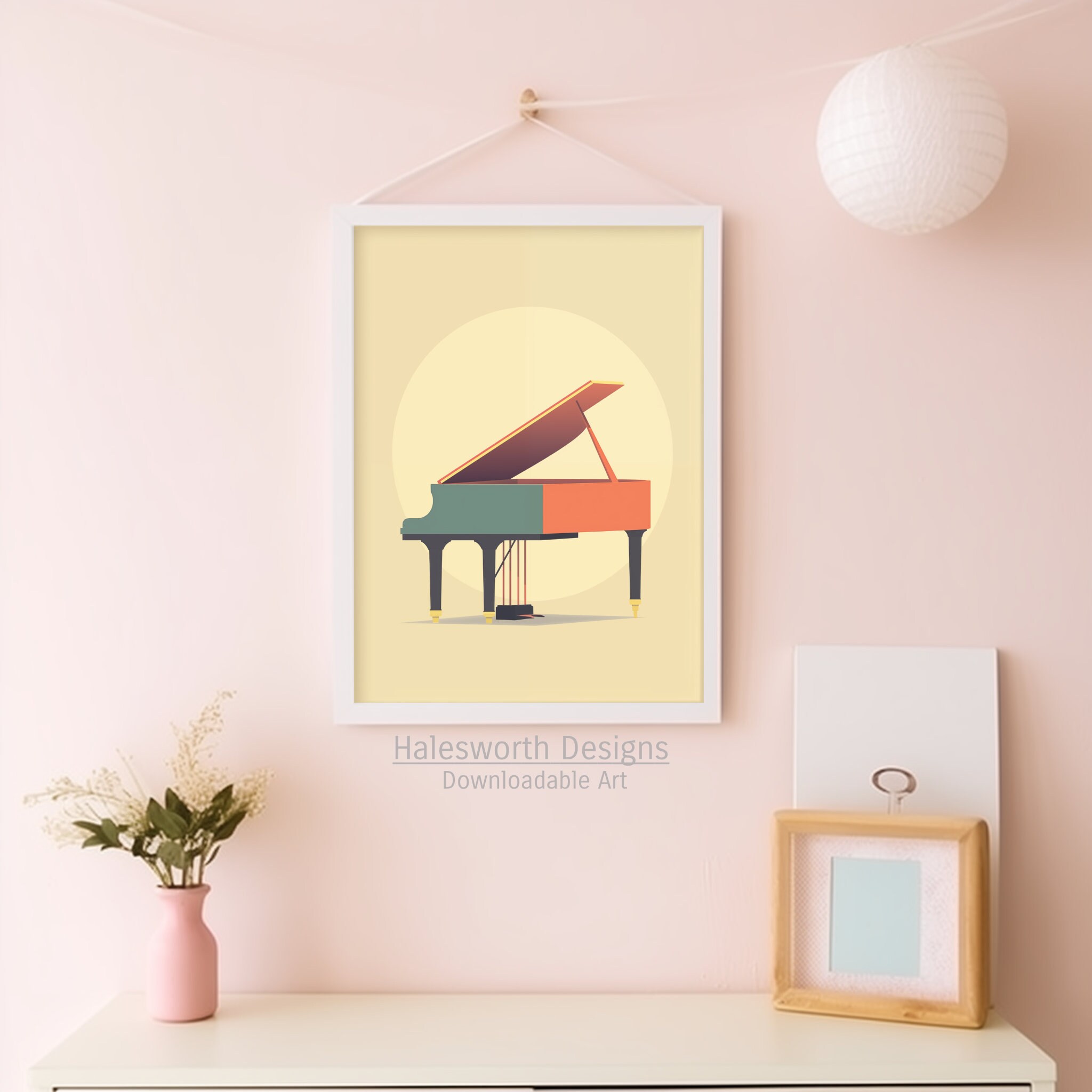 Vintage Grand Piano Illustration: Colorful Lights, Retro Graphic Design ...