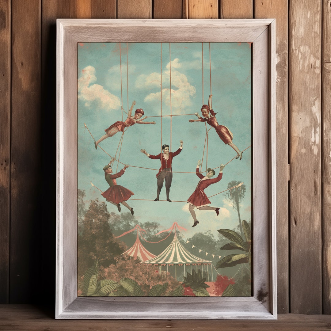 Retro Circus Acrobats High Wire Poster - Vintage Aesthetic Digital ...