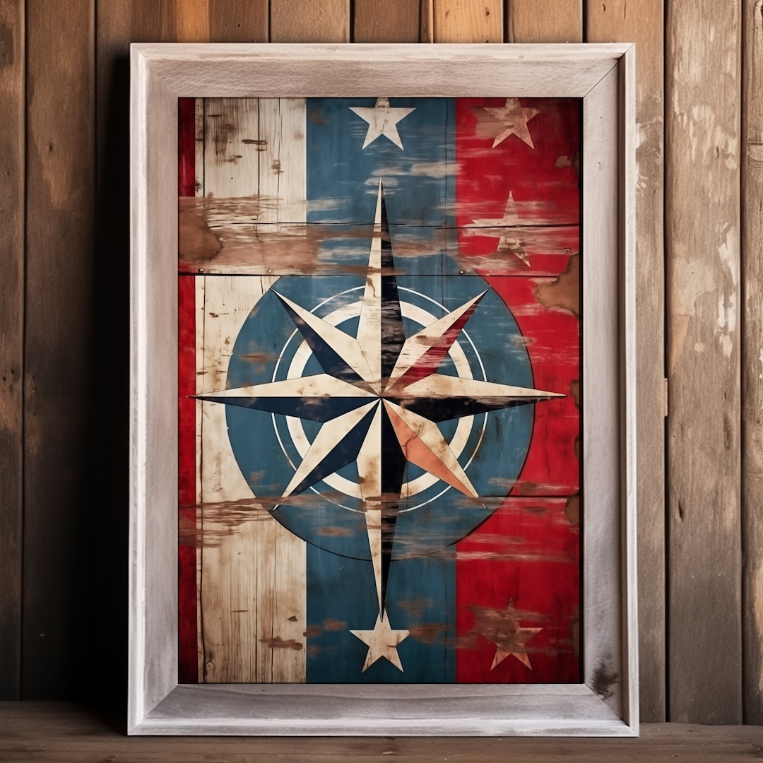 Americana Compass Rose Wall Art, Vintage Style Printable Decor ...