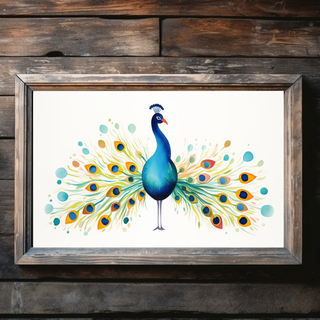 Colorful Peacock Illustration, Kids Room Decor, Nursery Art, Whimsical ...
