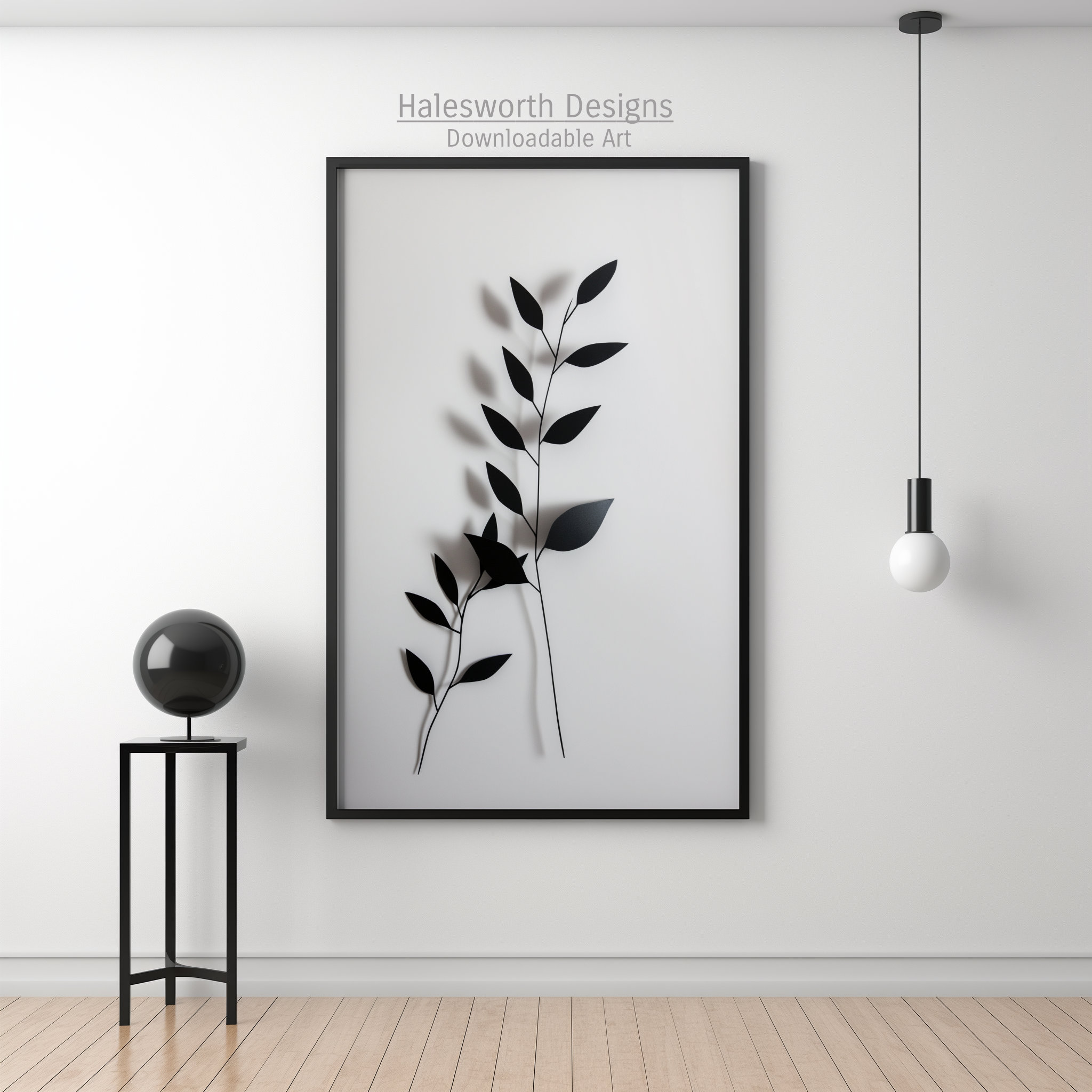 Minimalist Black Paper Leaves Digital Art Download - Wall Decor, Home ...