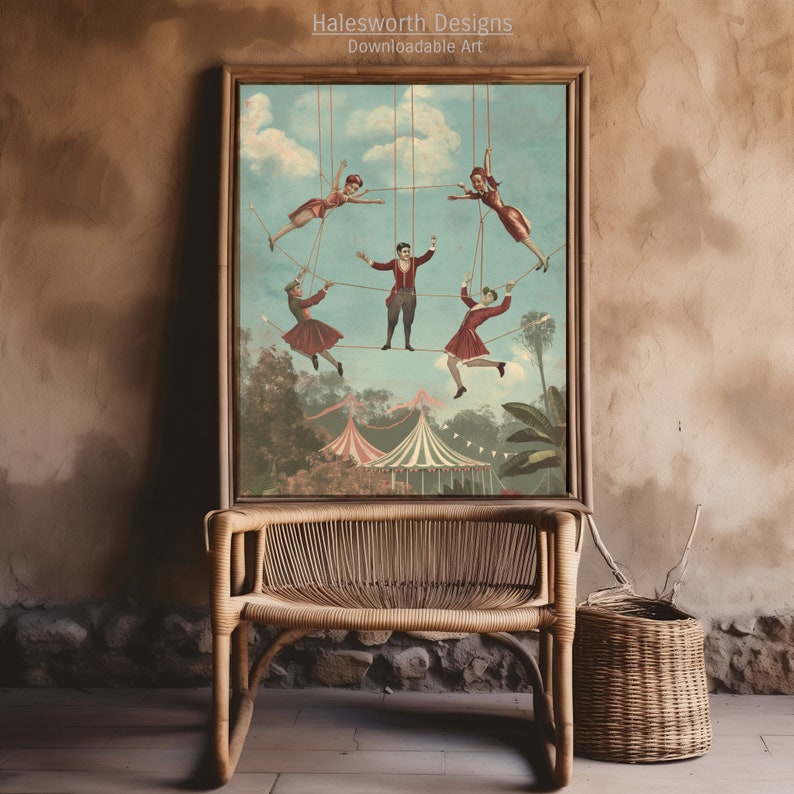 Retro Circus Acrobats High Wire Poster - Vintage Aesthetic Digital ...