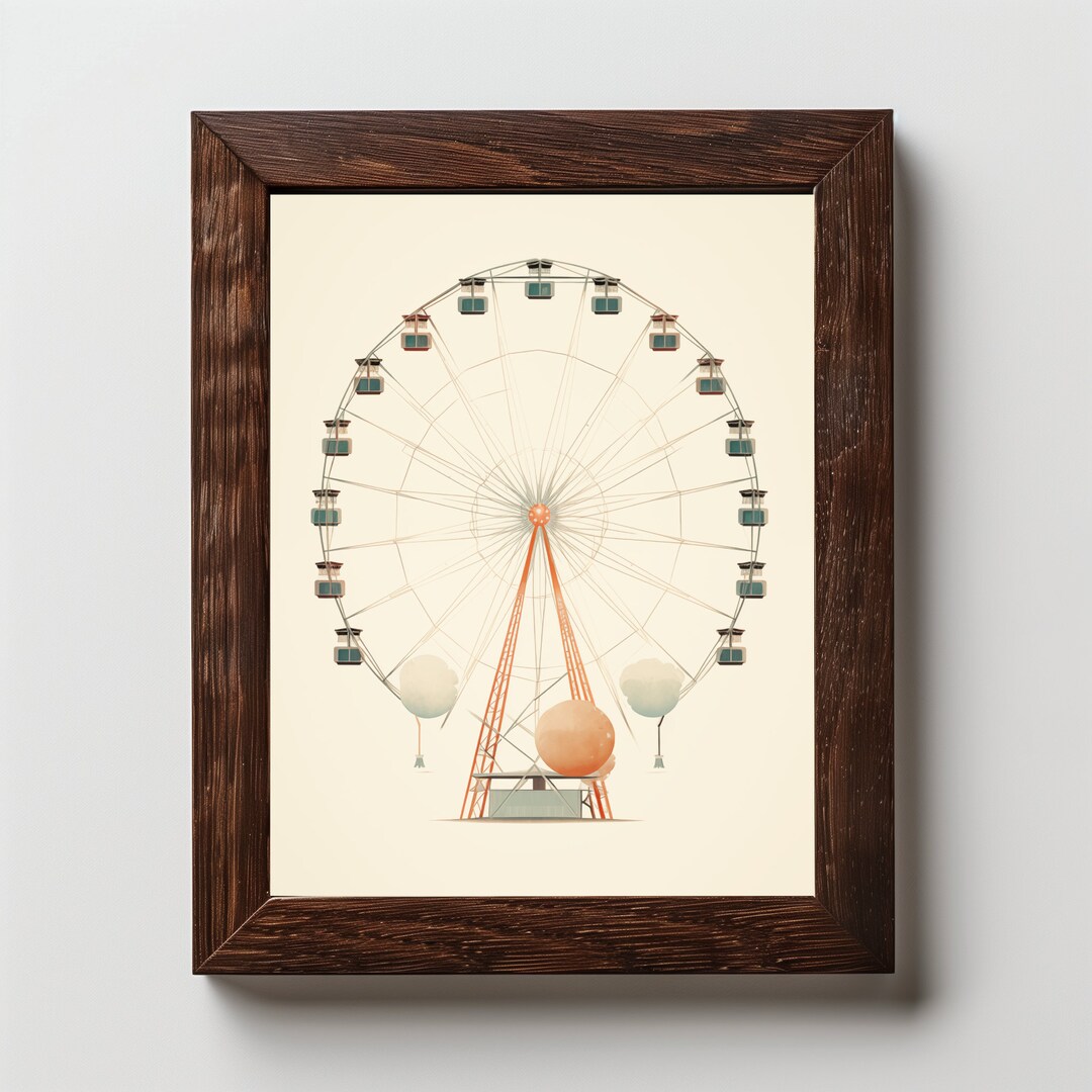 Vintage Victorian Carnival Ferris Wheel Print, Muted Colors Wall Art ...