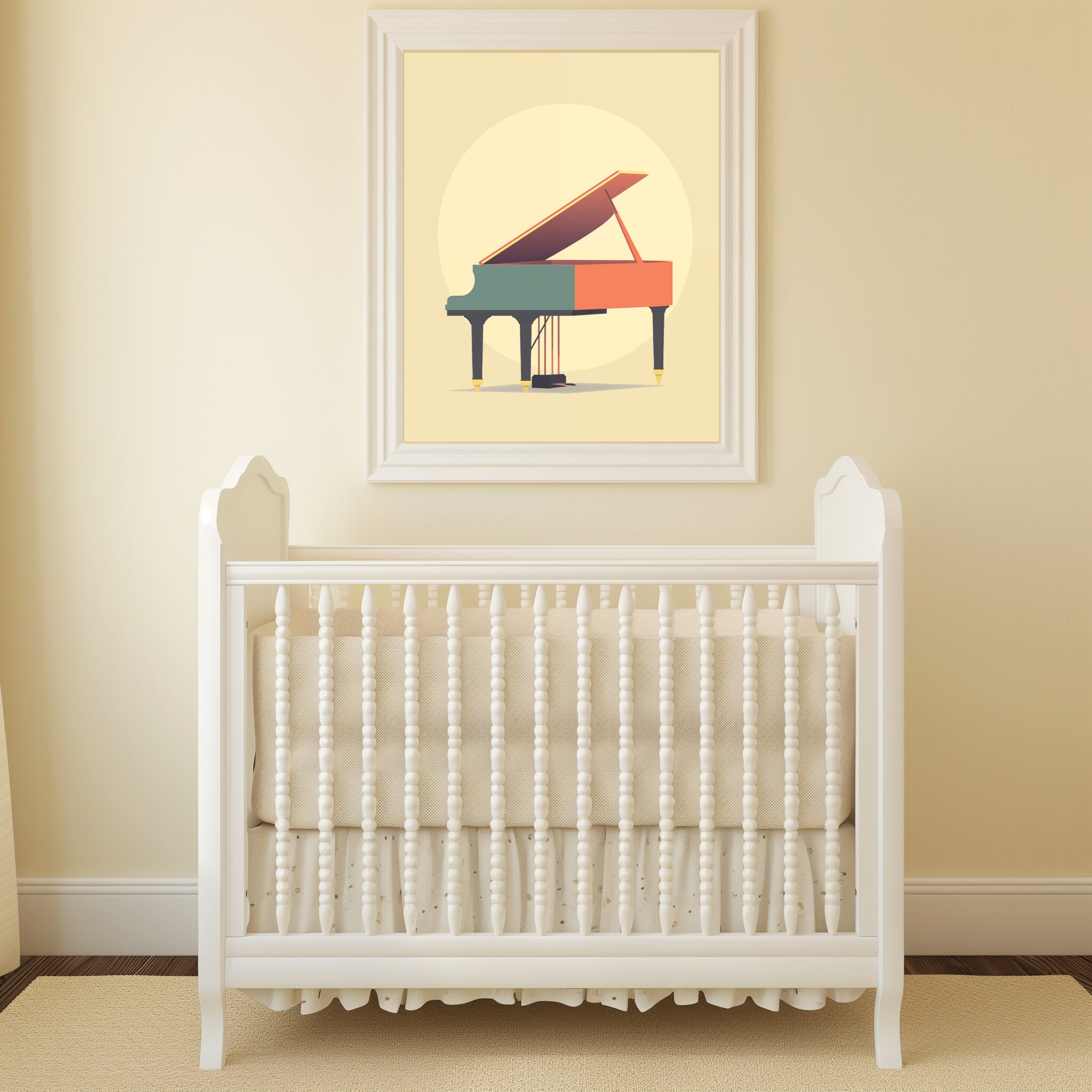 Vintage Grand Piano Illustration: Colorful Lights, Retro Graphic Design ...