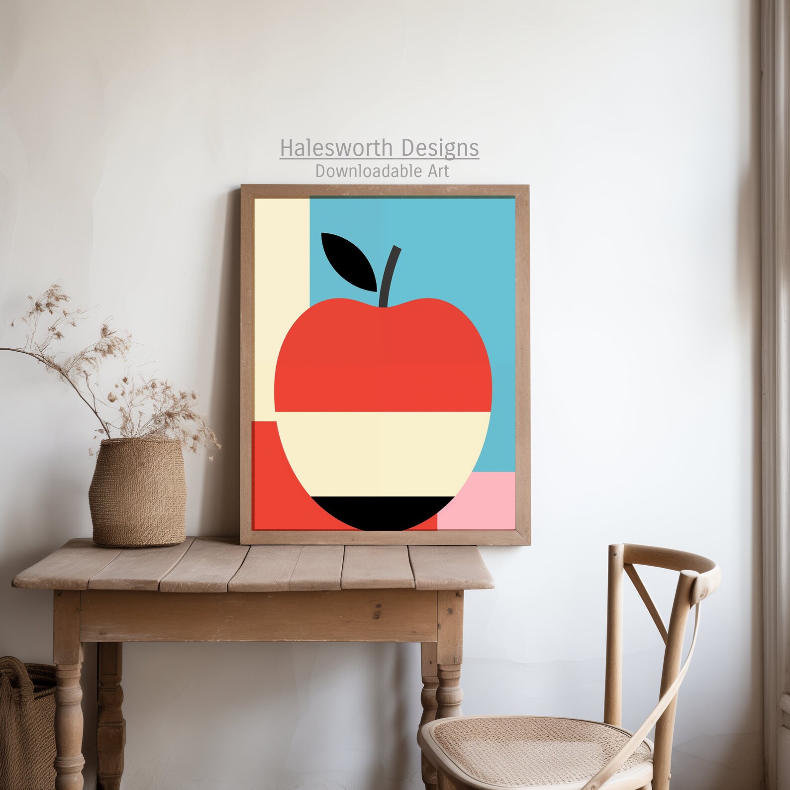 Retro Geometric Apple Art, Minimalist Grocery Design, High Res Graphic ...