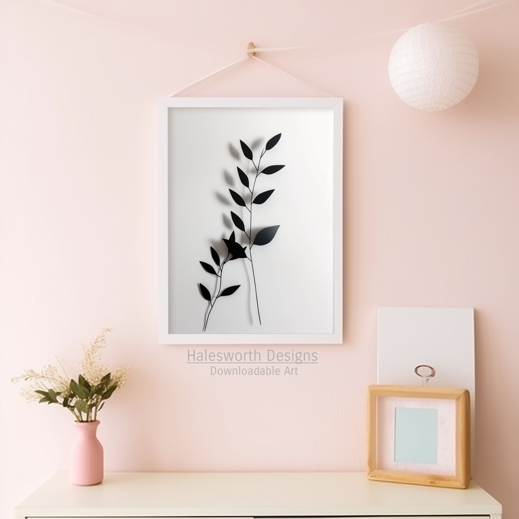 Minimalist Black Paper Leaves Digital Art Download - Wall Decor, Home ...