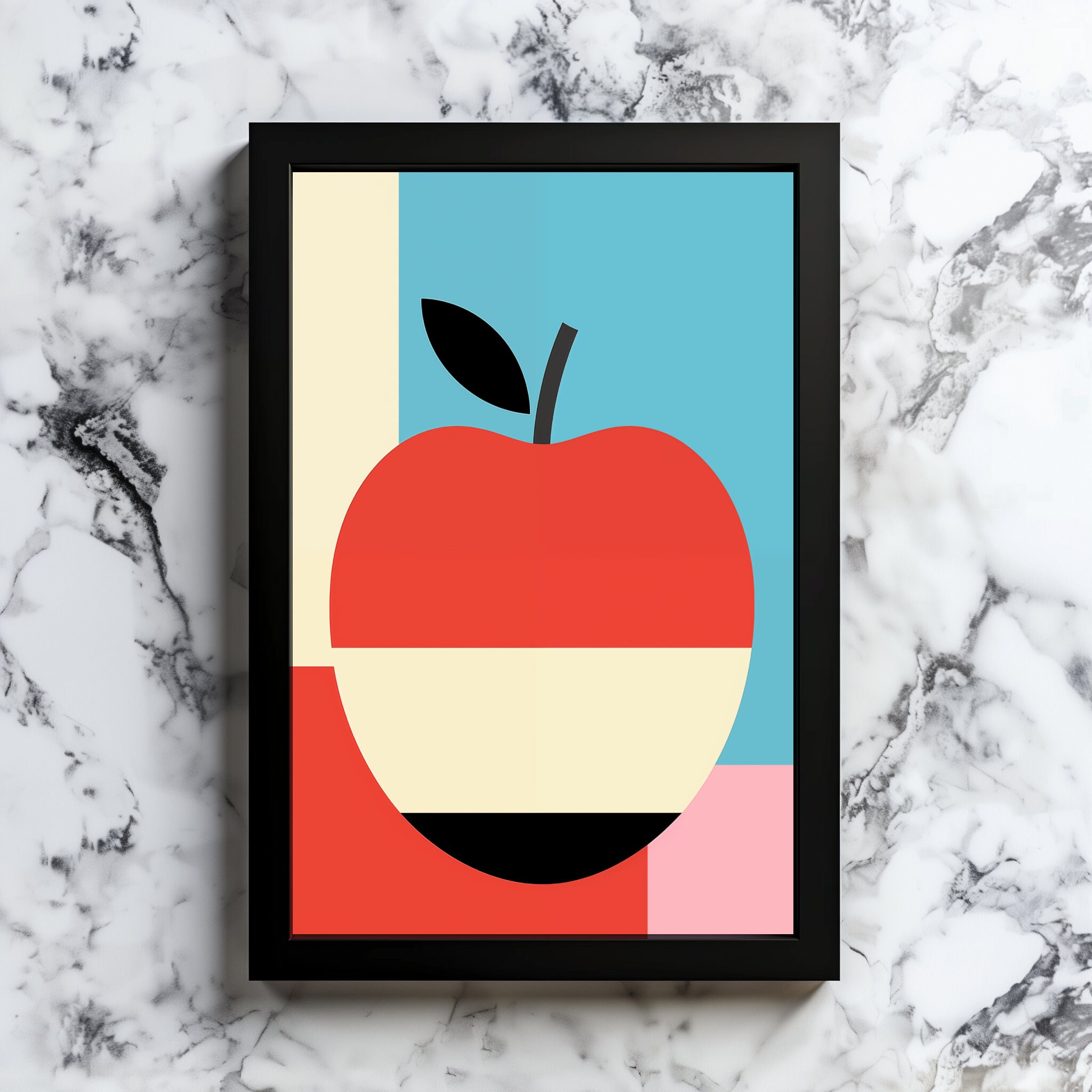 Retro Geometric Apple Art, Minimalist Grocery Design, High Res Graphic ...