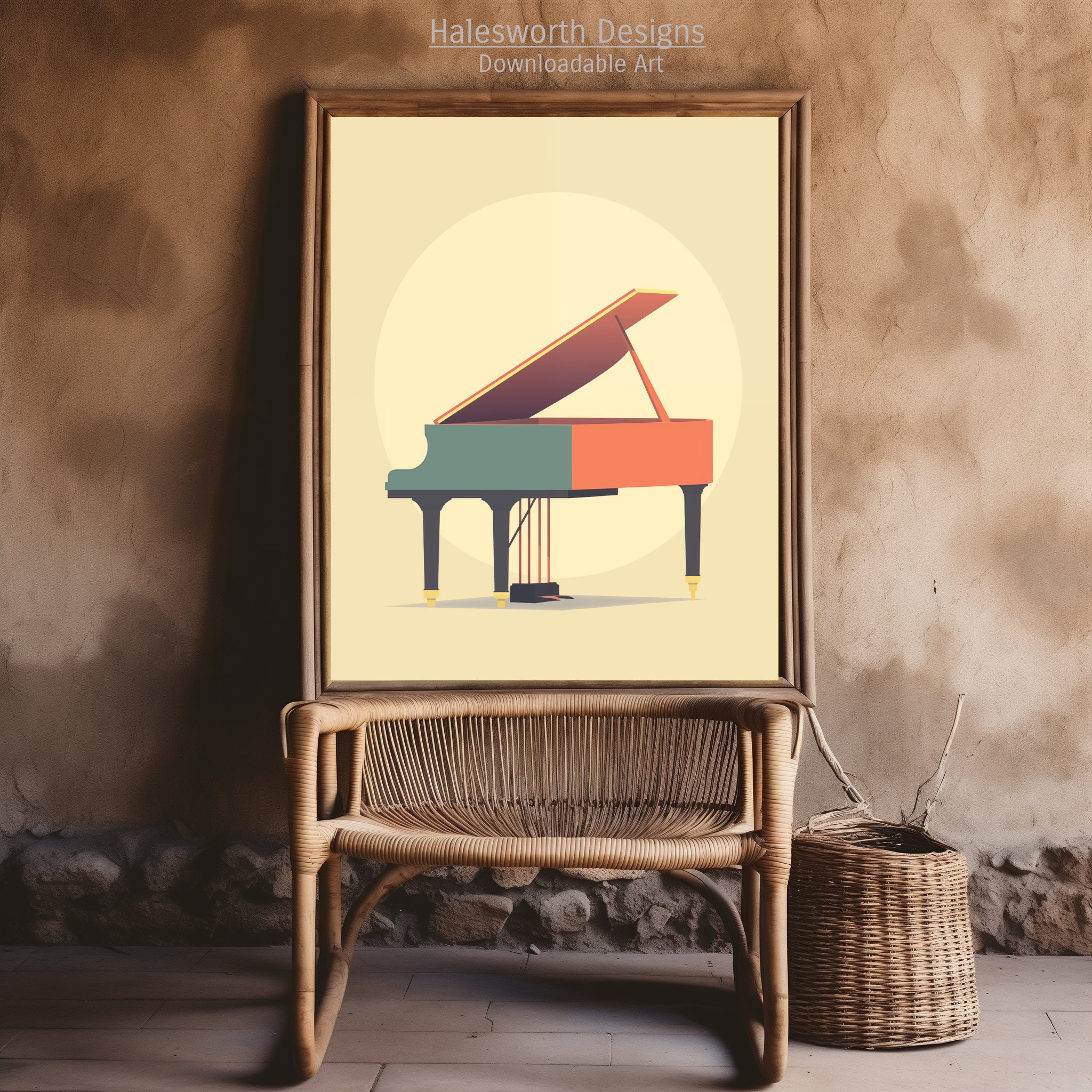Vintage Grand Piano Illustration: Colorful Lights, Retro Graphic Design ...