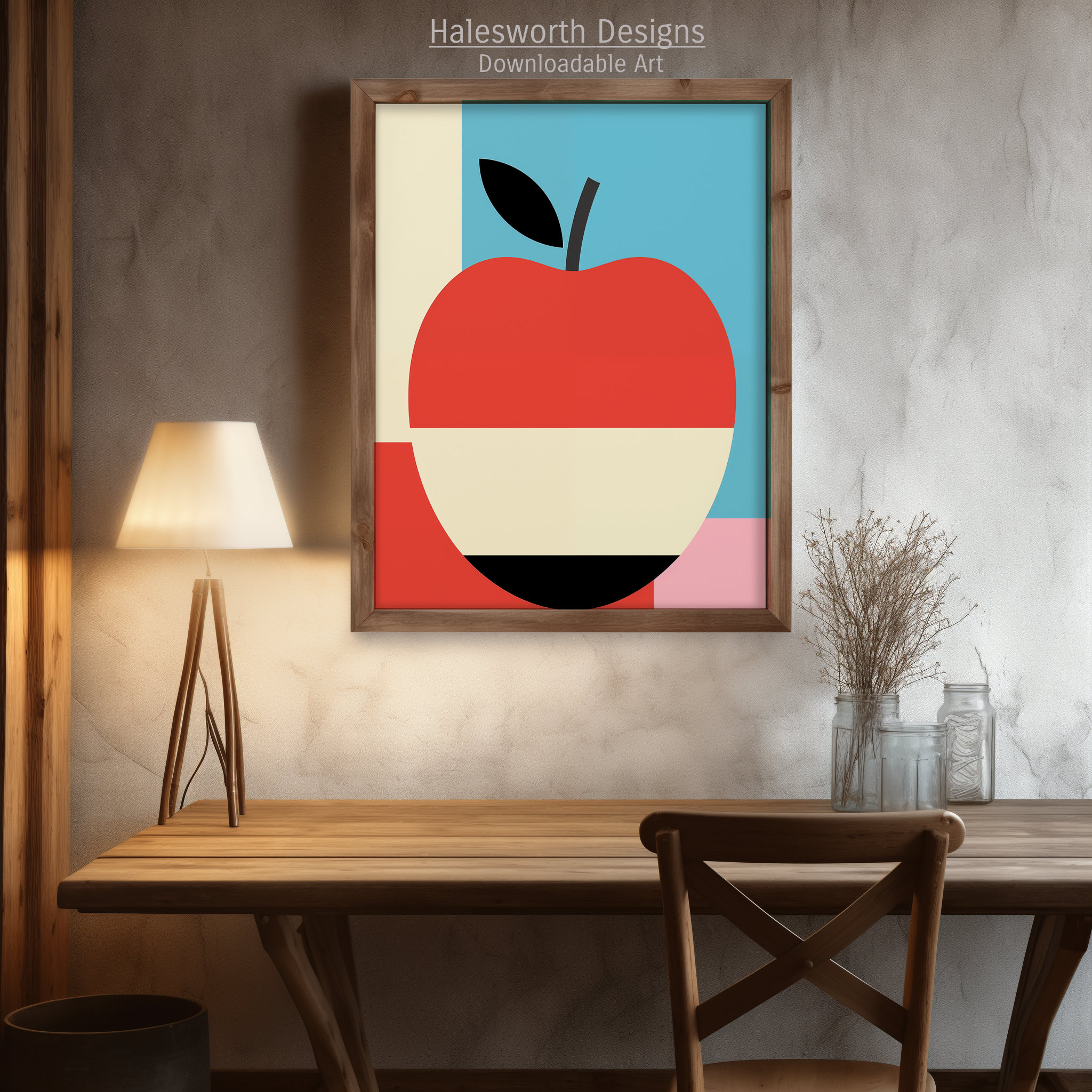 Retro Geometric Apple Art, Minimalist Grocery Design, High Res Graphic ...