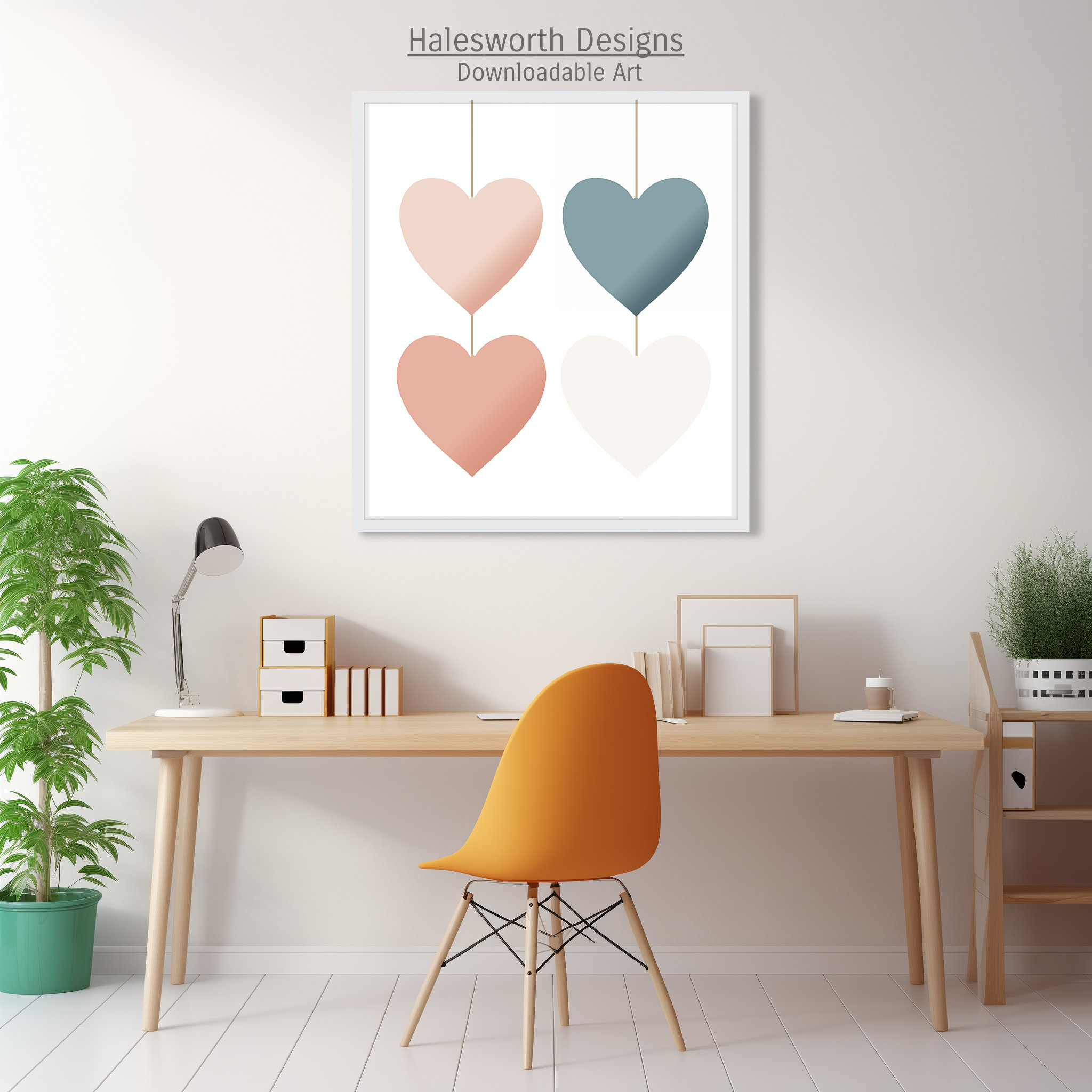 Four Hearts Illustration Wall Art, Teen Girl's Room Decor, Nursery ...