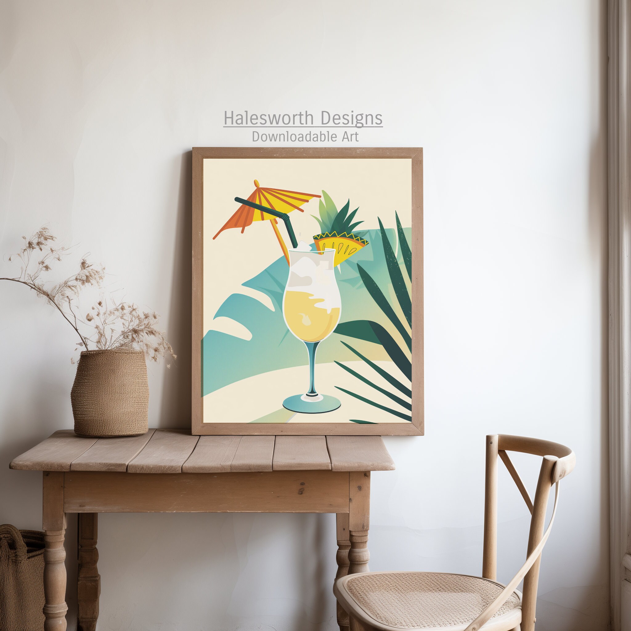 Retro Pina Colada Art: Vintage Cocktail Poster, Flat Vector ...