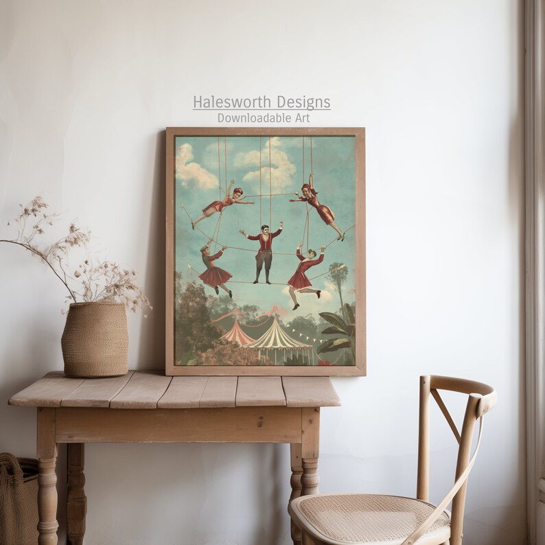 Retro Circus Acrobats High Wire Poster - Vintage Aesthetic Digital ...