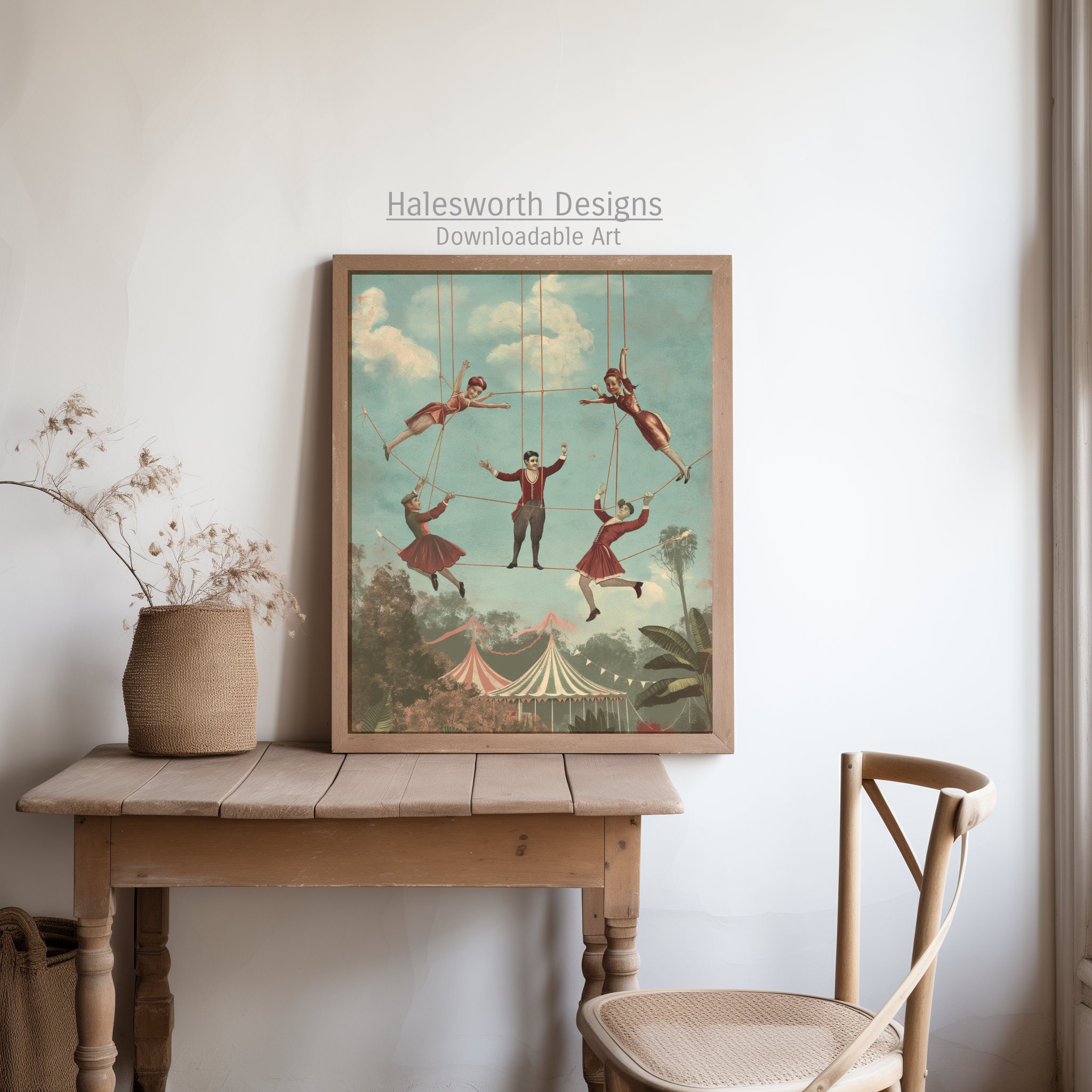 Retro Circus Acrobats High Wire Poster - Vintage Aesthetic Digital ...
