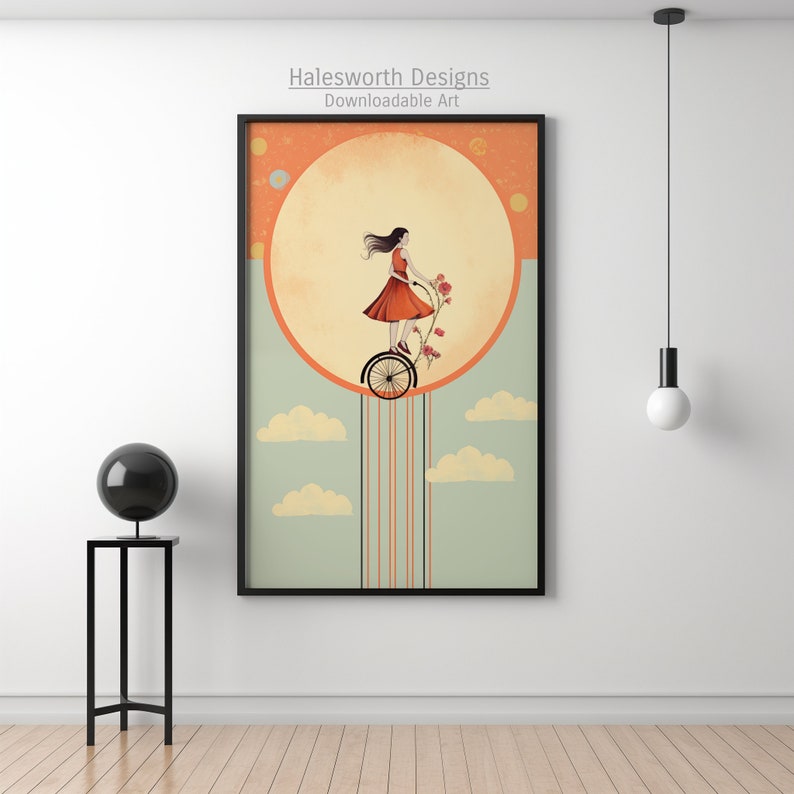 Vintage Modernist Unicycle Art: High-res Digital Download, Romantic ...