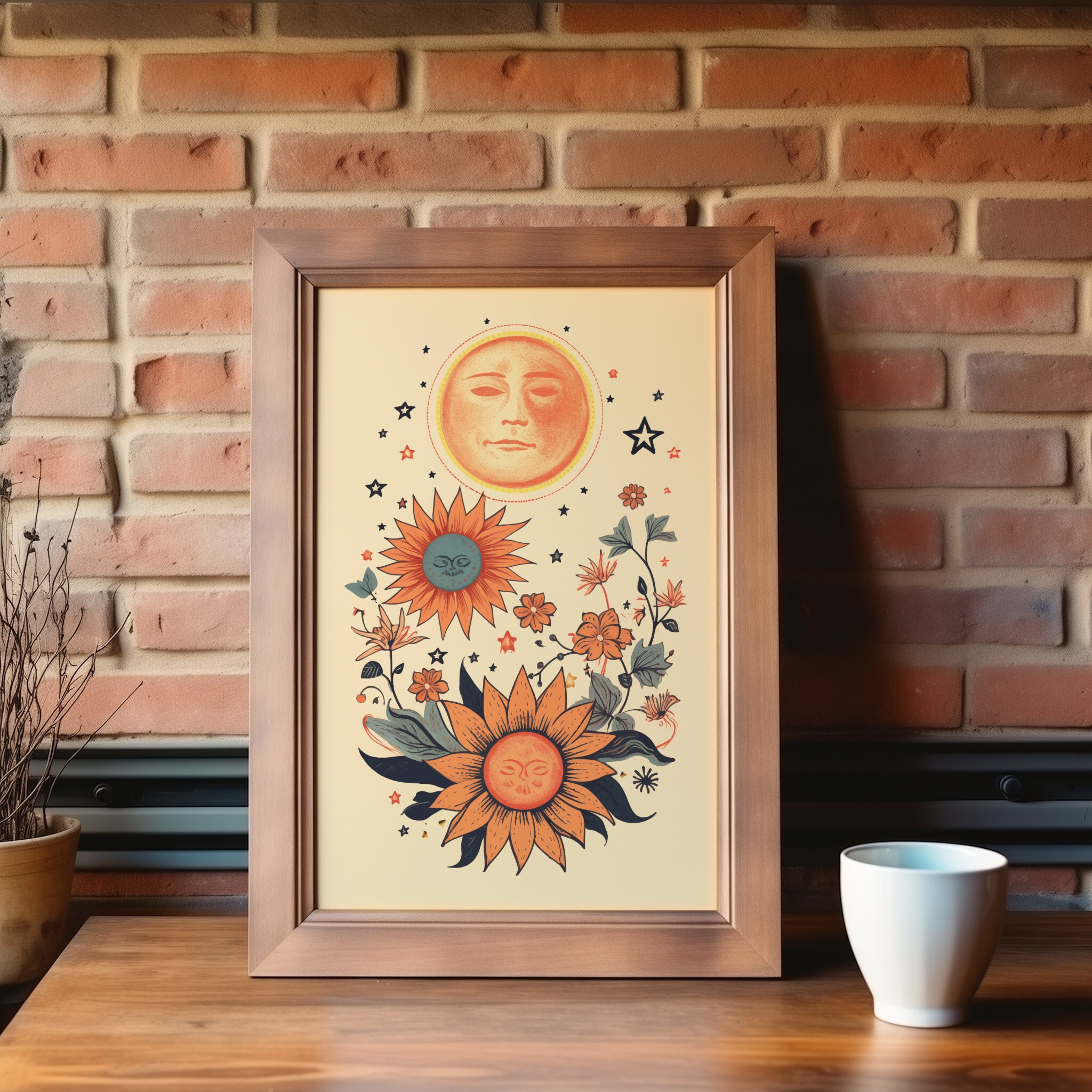 Golden Age Moon With Sunflowers High-res Digital Art Download, Dreamy ...