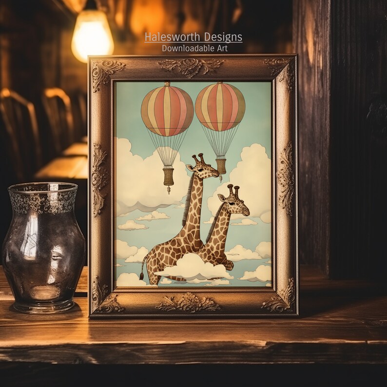 Victorian Giraffe Hot Air Balloon Illustration - Download 5 Sizes ...