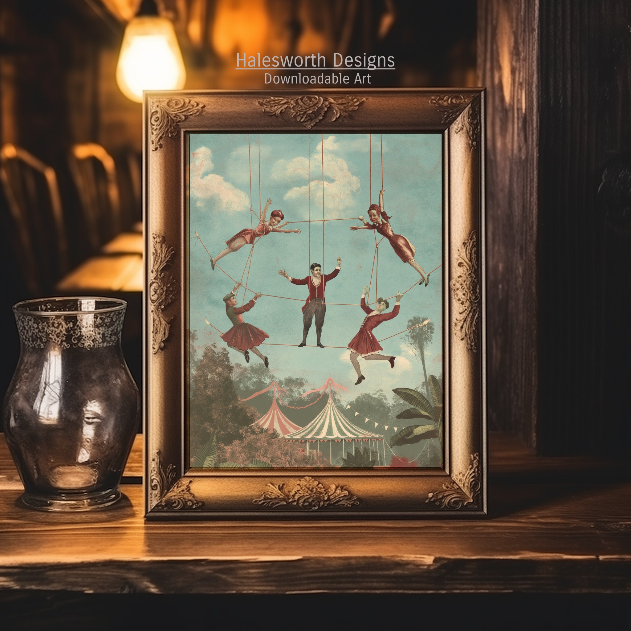 Retro Circus Acrobats High Wire Poster - Vintage Aesthetic Digital ...