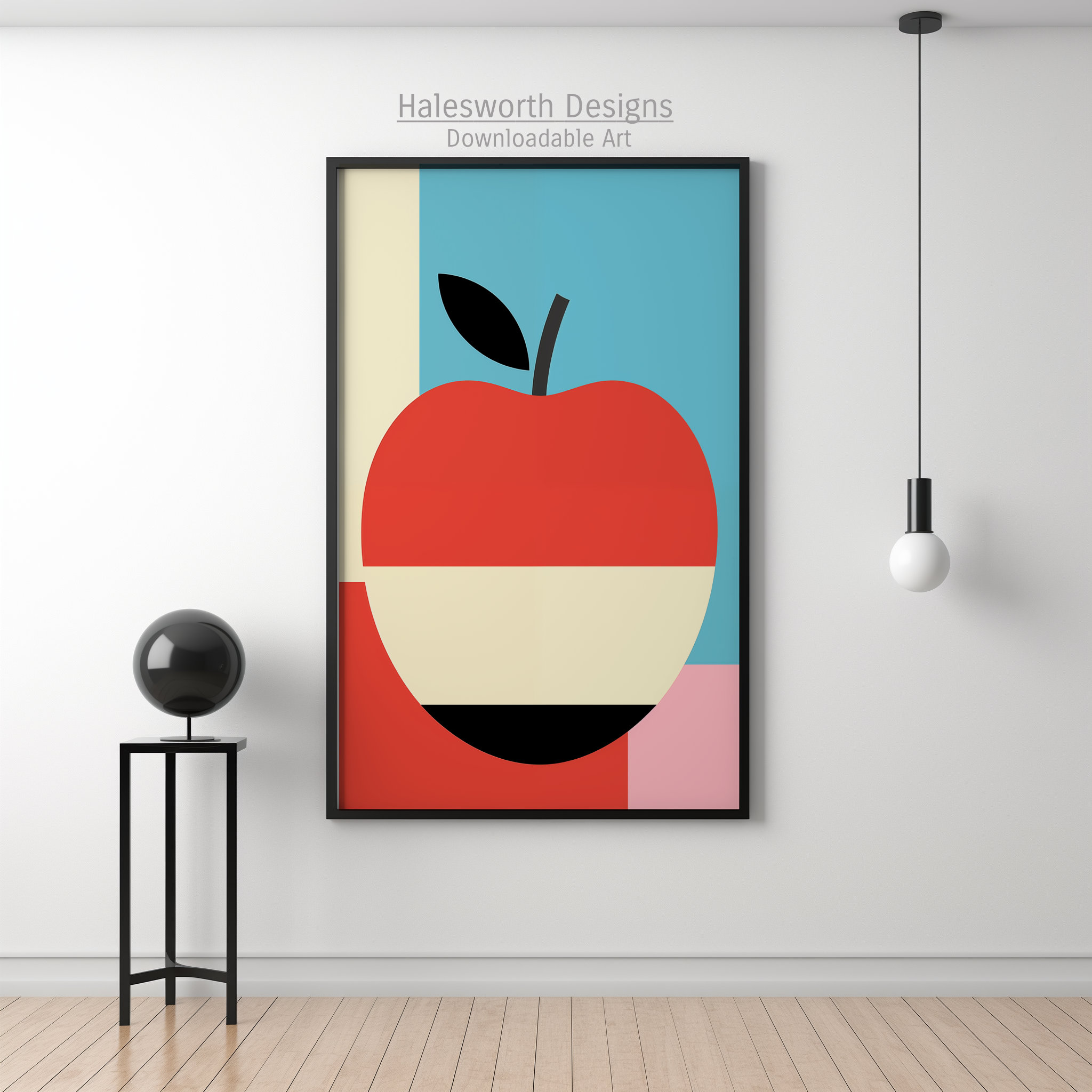 Retro Geometric Apple Art, Minimalist Grocery Design, High Res Graphic ...