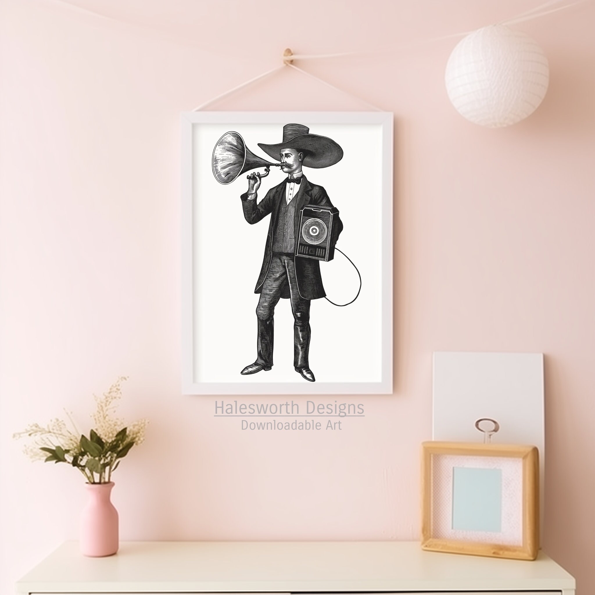 Vintage Retro Victorian Man Digital Art: Cowboy Mustache Radio ...