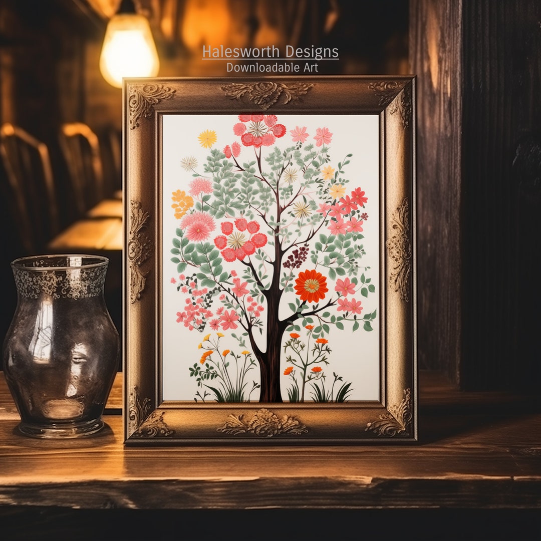 High-res Digital Download: Delicate Tree Painting - Floral Garden Style ...