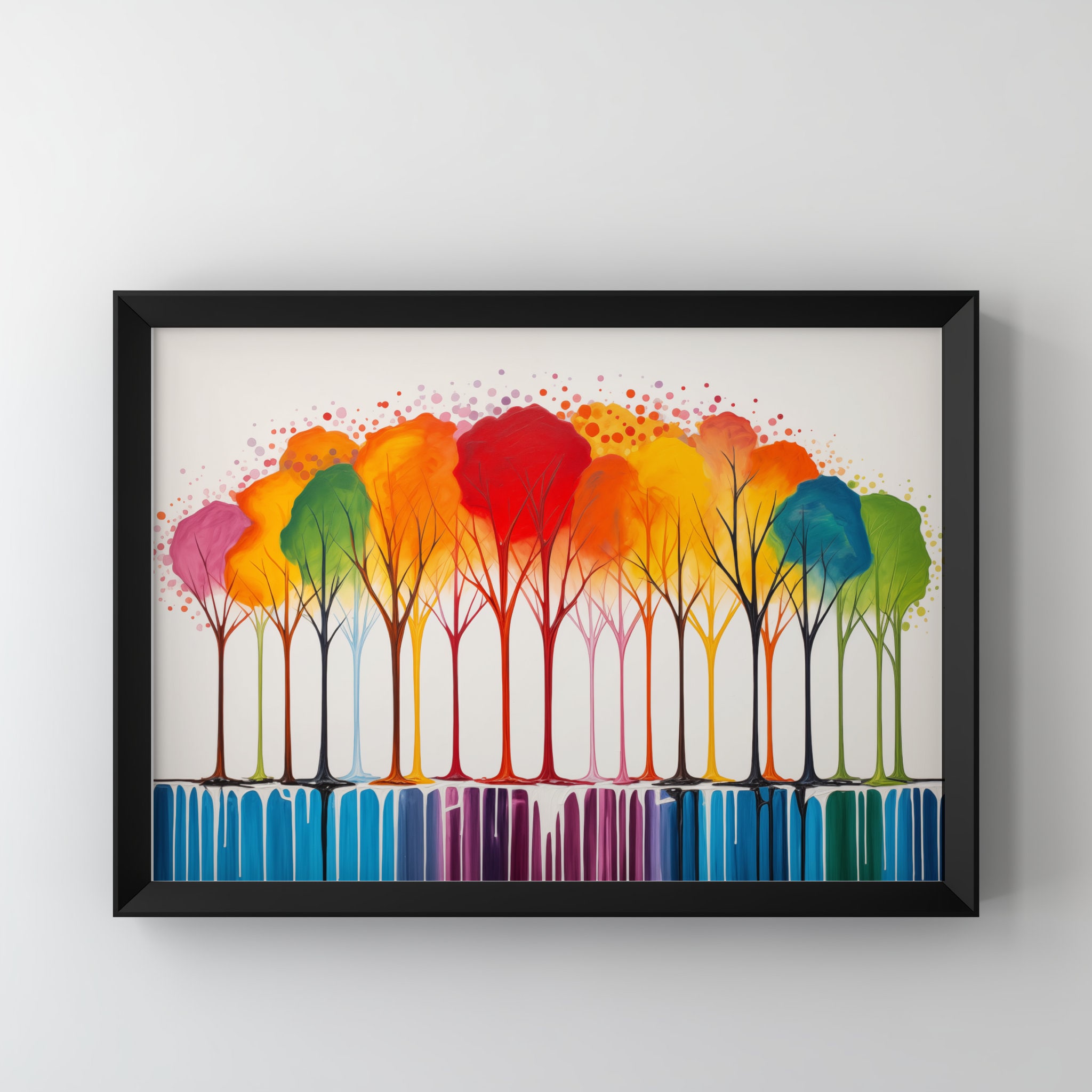Hypercolorful Watercolor Trees: Digital Download, Vibrant Gradients, Dreamy Drips, Gray ...