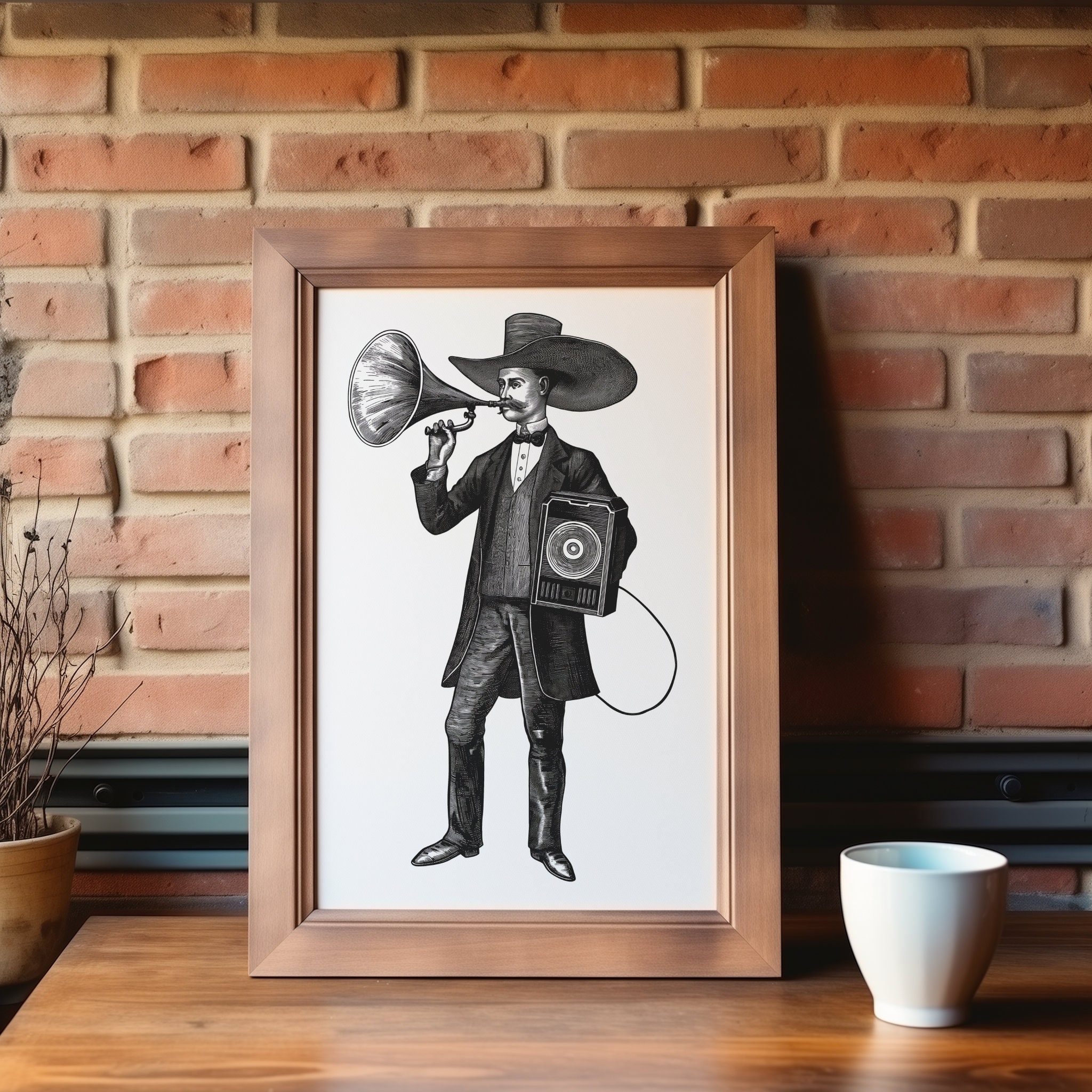 Vintage Retro Victorian Man Digital Art: Cowboy Mustache Radio ...