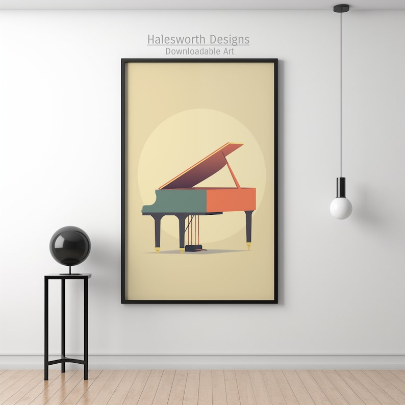 Vintage Grand Piano Illustration: Colorful Lights, Retro Graphic Design ...