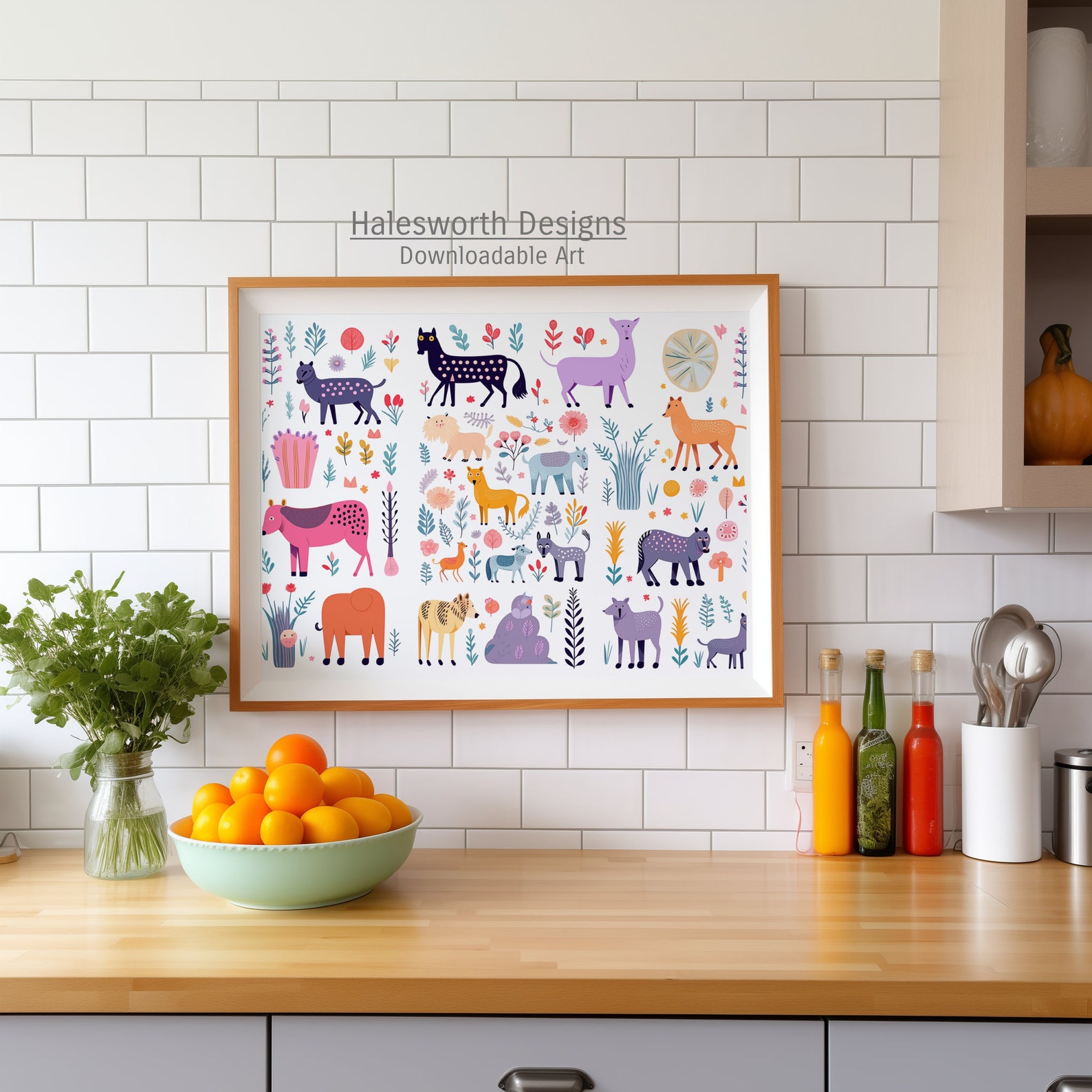 Colorful Animals Collage Illustration, Kids Room Decor, Home Decor ...