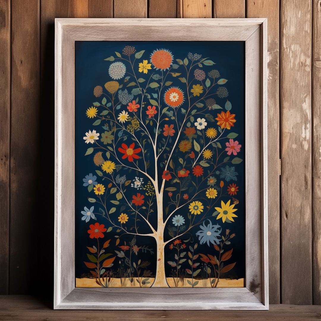 Folk Art-inspired Tree With Flowers - High-res Digital Download ...
