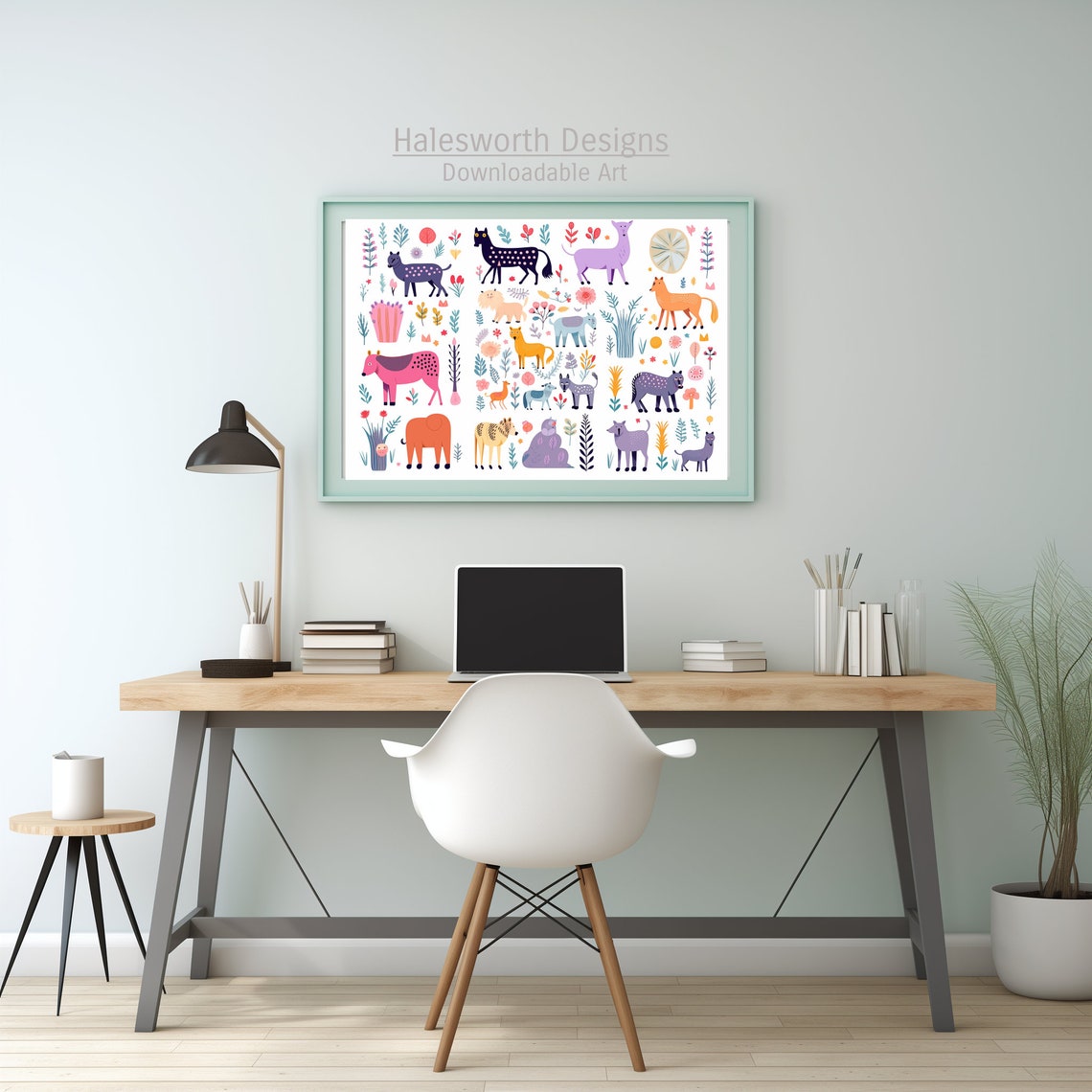 Colorful Animals Collage Illustration, Kids Room Decor, Home Decor ...