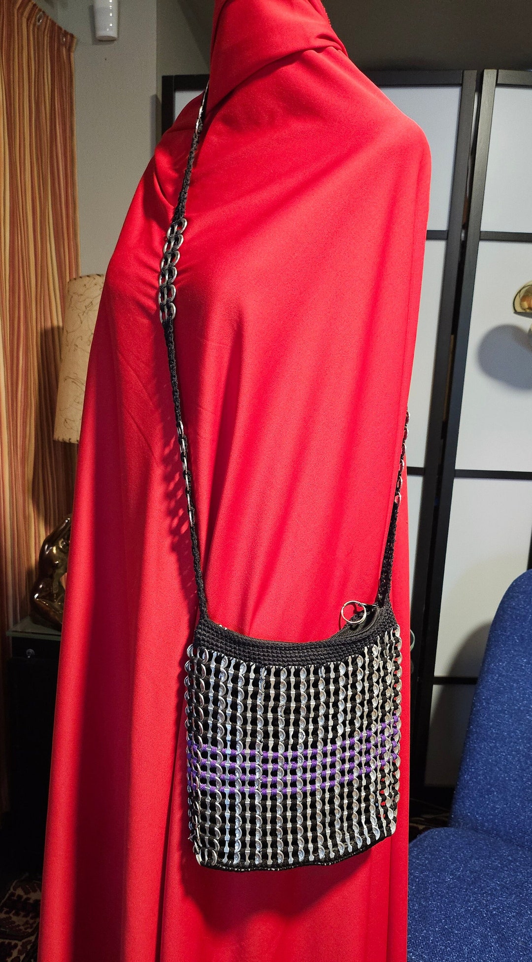 Cute Boho Aluminum Pop Can Tab Purse Crochet Black/purple Upcycled Soda ...