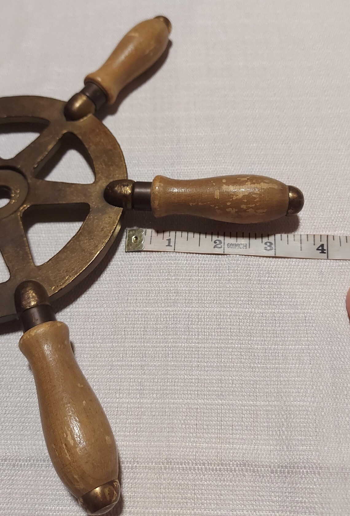Vintage 12 Inch Six Handled Brass Copper and Wood Boat Wheel Wood ...