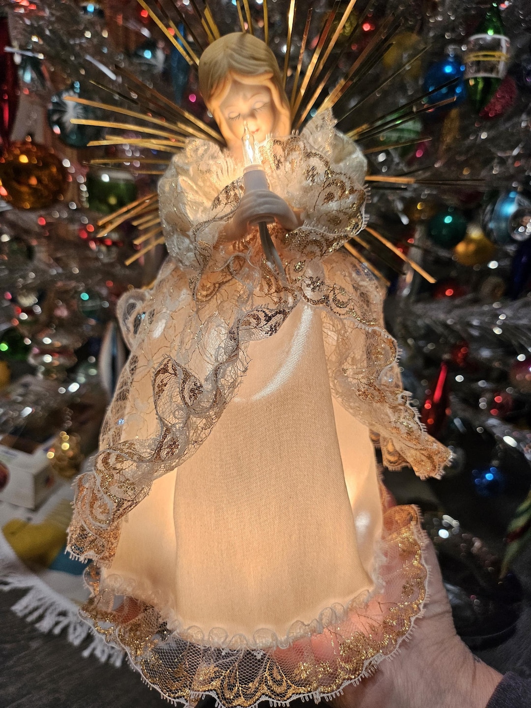 Vintage Noma Illuminated Porcelain Angel Tree Topper Ten Light Plug-in ...