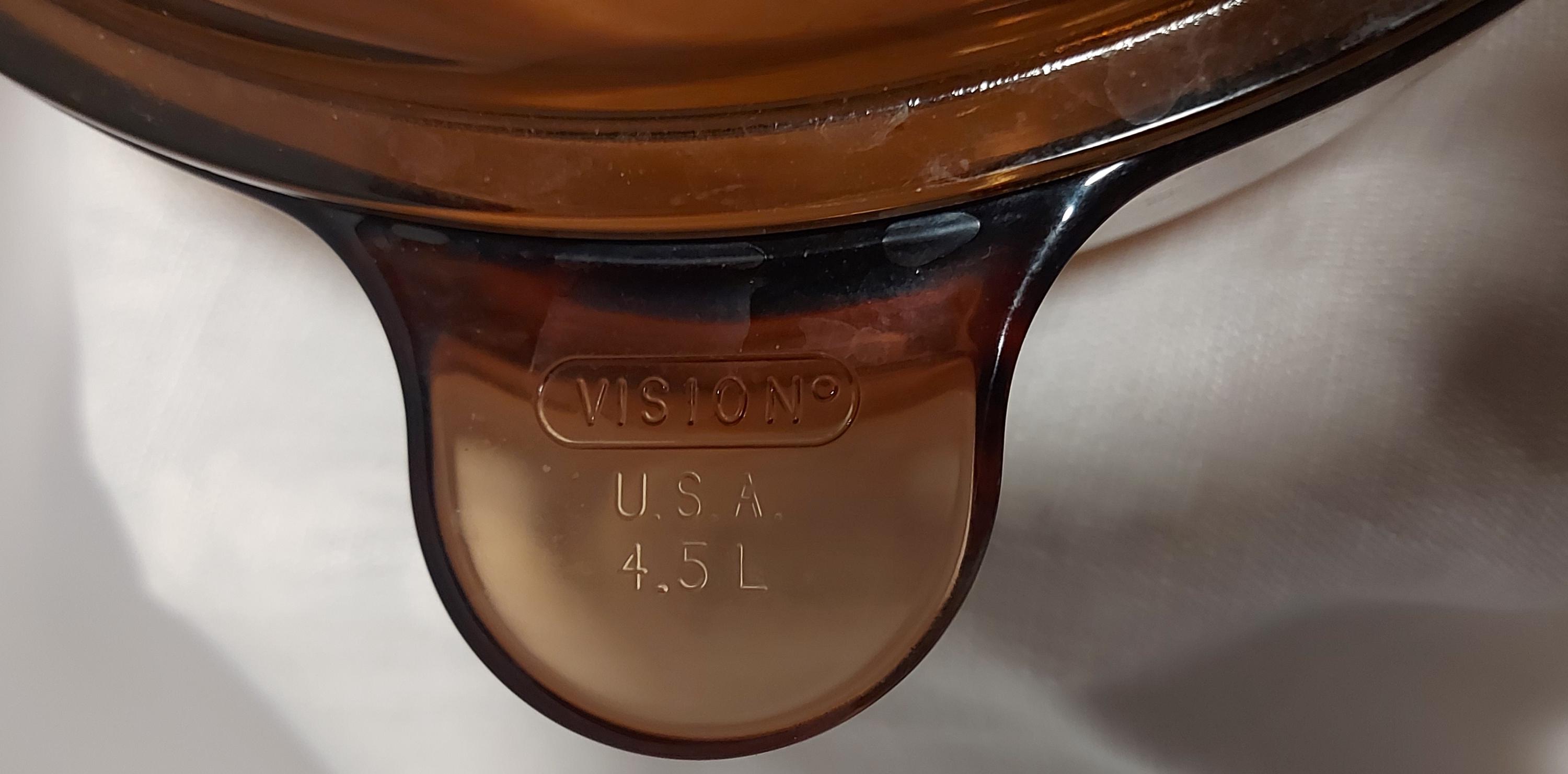 Vintage Visions Pyrex 4.5 Litre Amber Round Pot With Lid Dutch Oven See ...