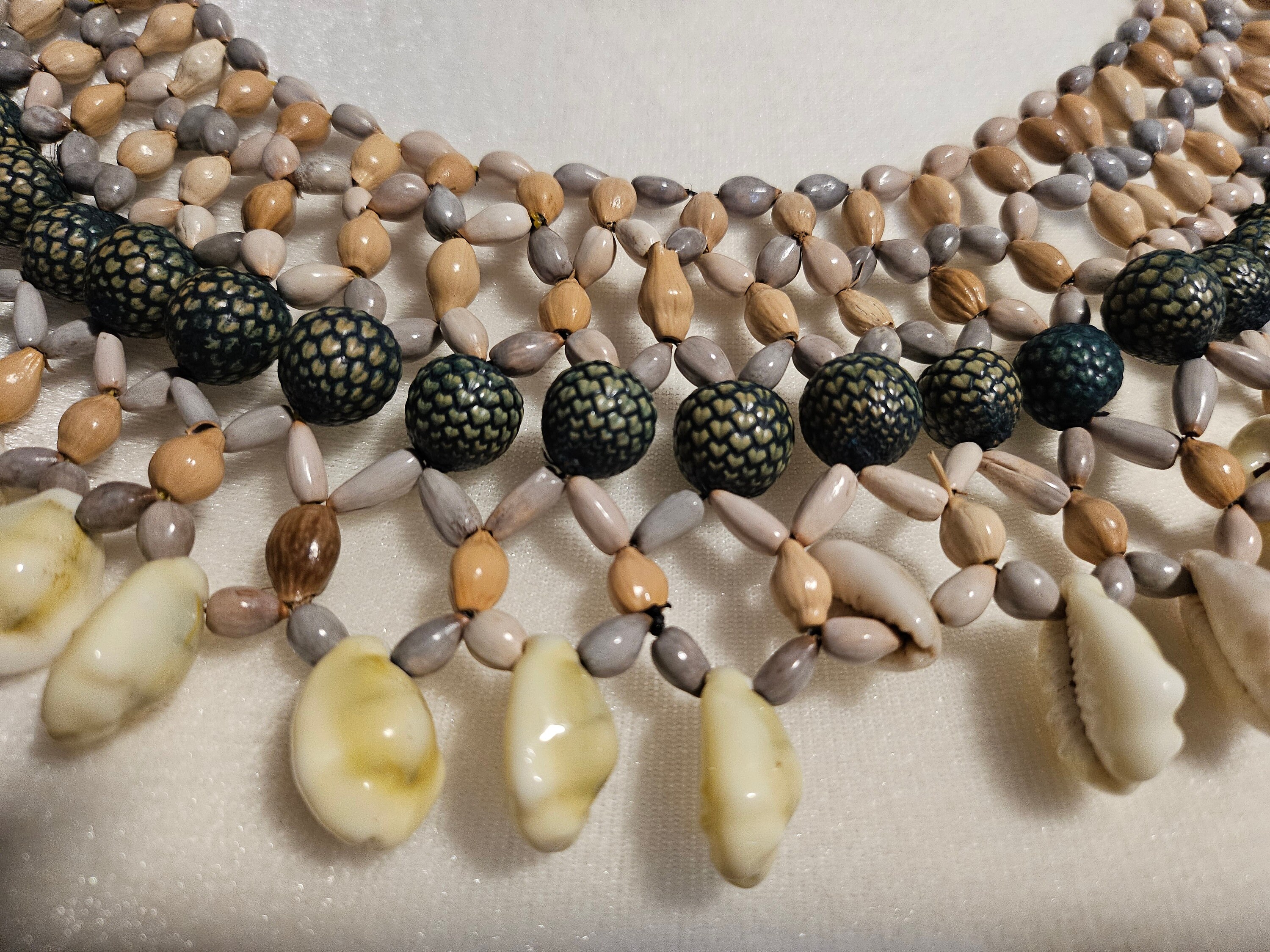 Seed Pod Cowrie Shell Collar Bib Necklace Boho Festival Coachella ...