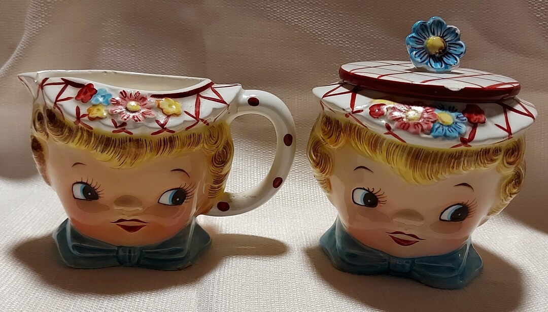 Vintage 1950's Ceramic Miss Dainty Ceramic Creamer and Sugar Bowl EDS ...
