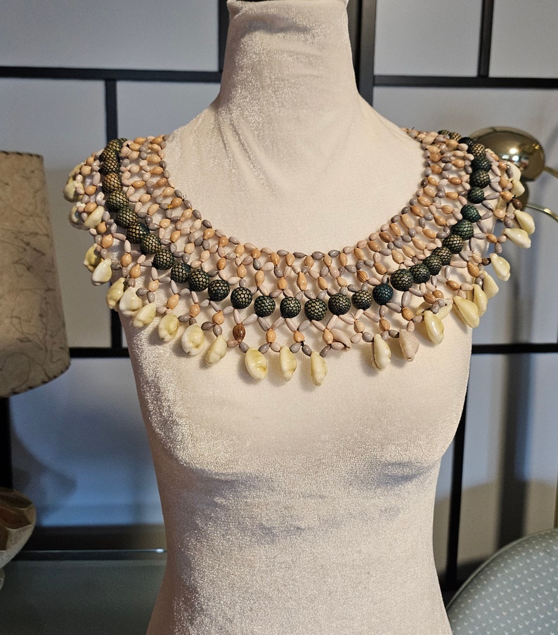 Seed Pod Cowrie Shell Collar Bib Necklace Boho Festival Coachella ...