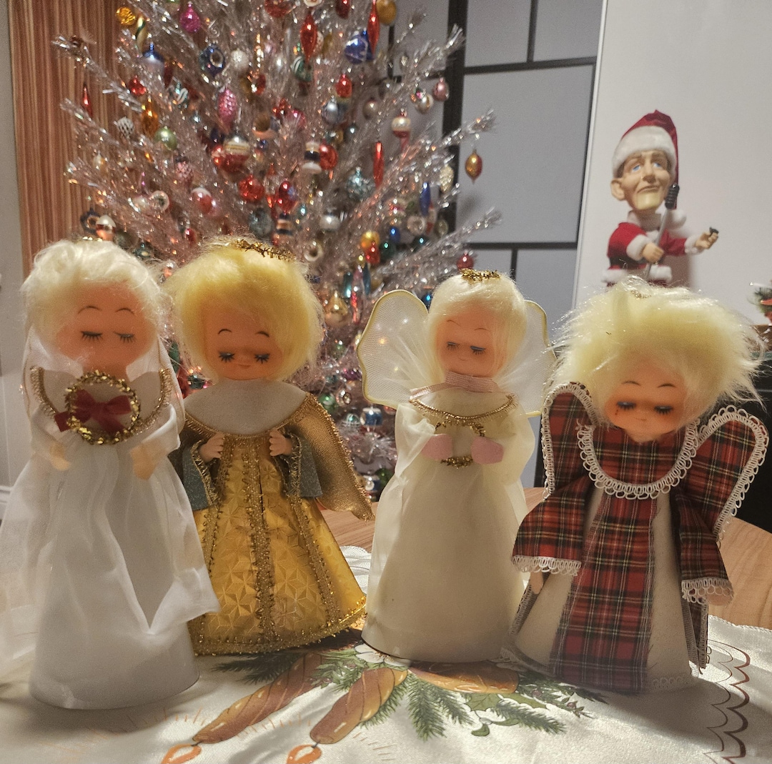 Vintage MCM Cone Angel Tree Topper's Tartan Angel Gold Angel White ...