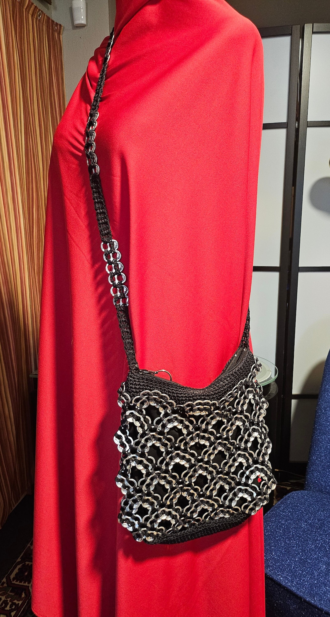 Cute Boho Aluminum Pop Can Tab Purse Crochet Black/purple Upcycled Soda ...